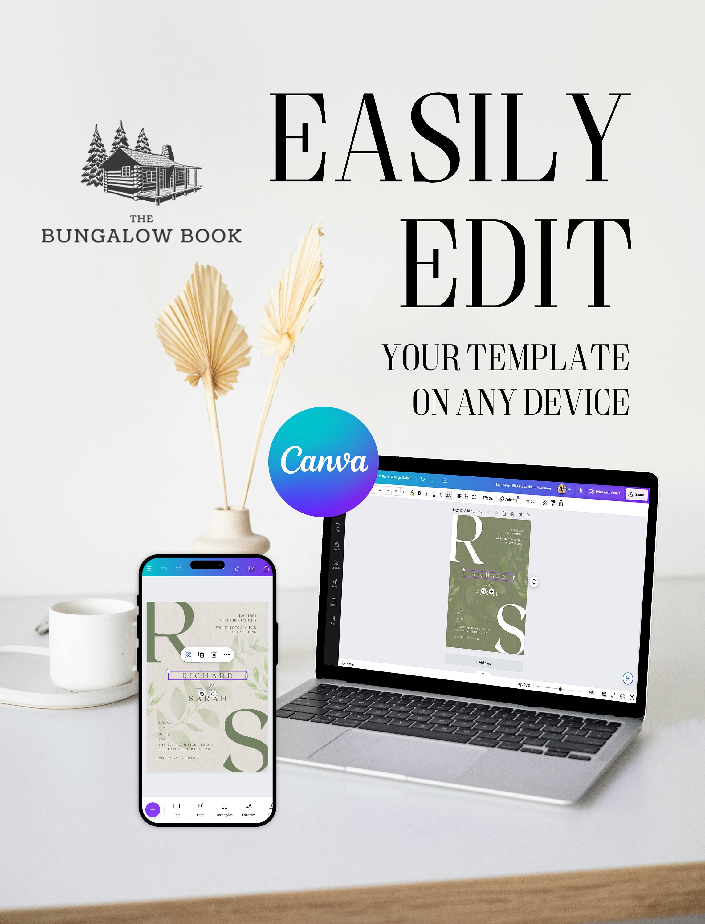 Sage Green Elegant Wedding Invitation Template Editable & Printable ...