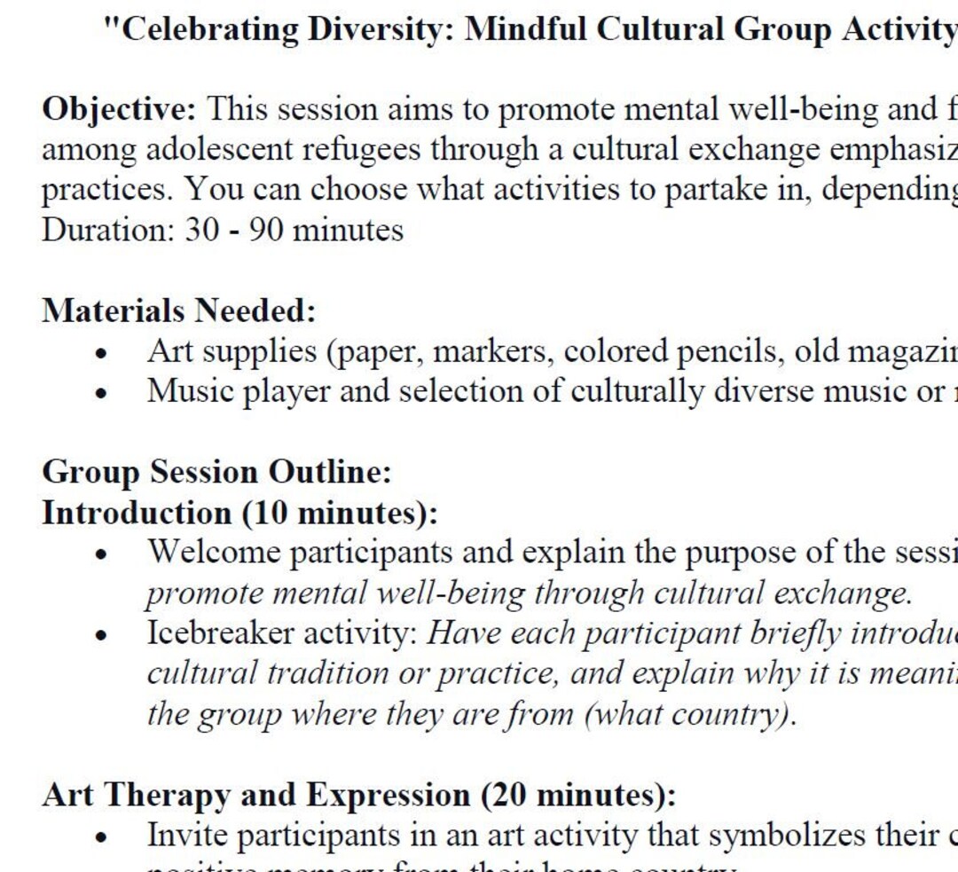 Embracing Diversity: Group Activity and Worksheet for Mental Health ...