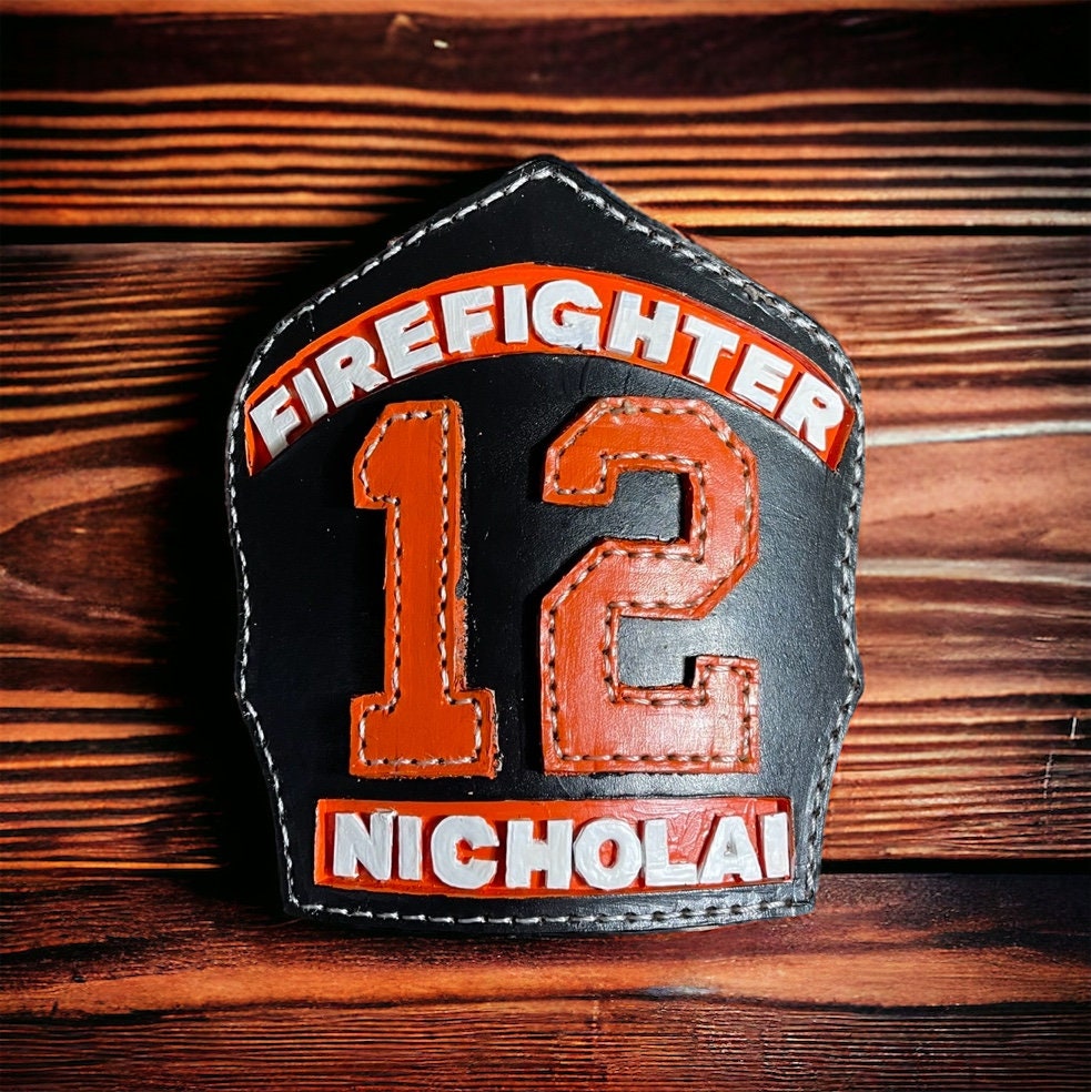 Custom Leather Fire Shield raised Letters - Etsy