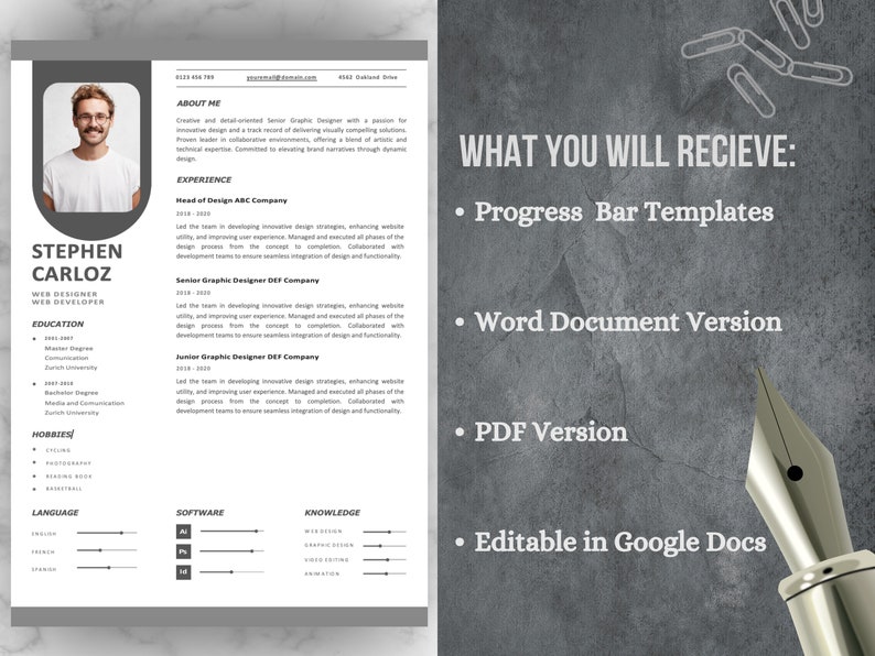 Stylish Modern Digital Resume Template for Web Designers & Developers ...