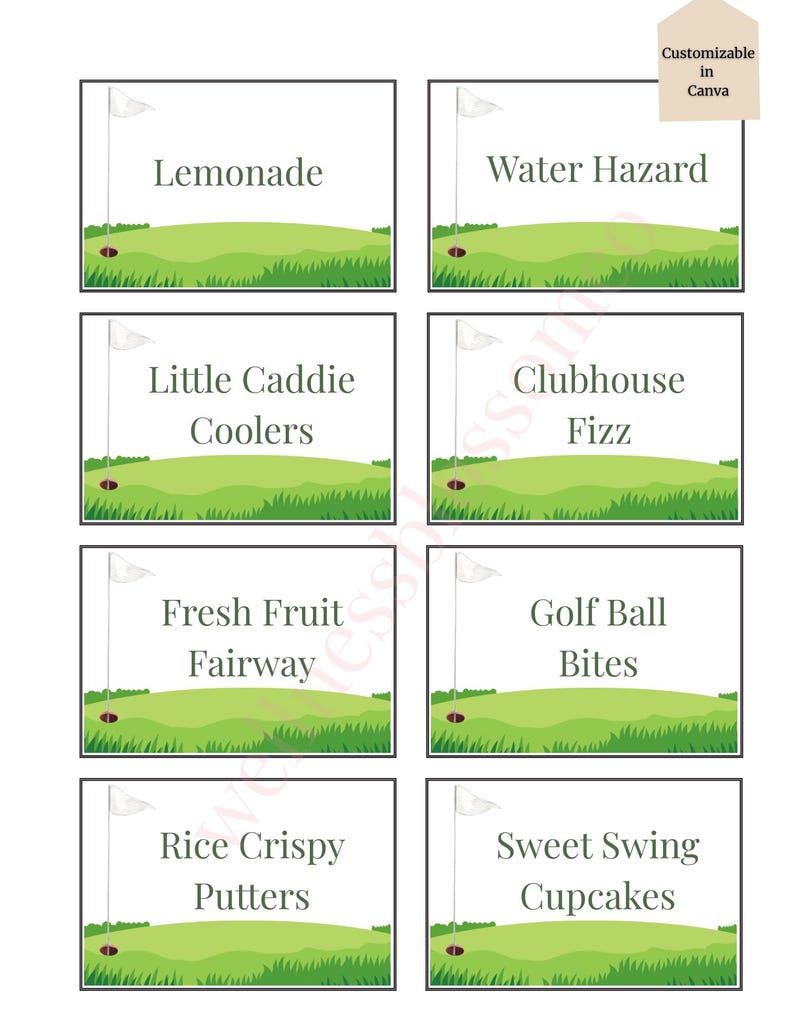 Golf-themed Food Labels | Editable in Canva | 8 per Page | Flat Party ...