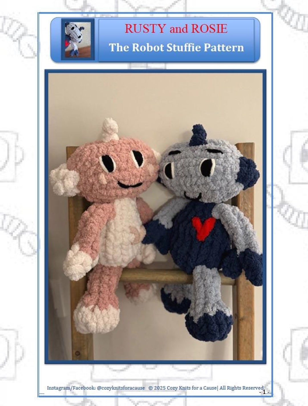 Rusty and Rosie Robot Stuffie PDF Written Pattern + Pictures / Chunky ...
