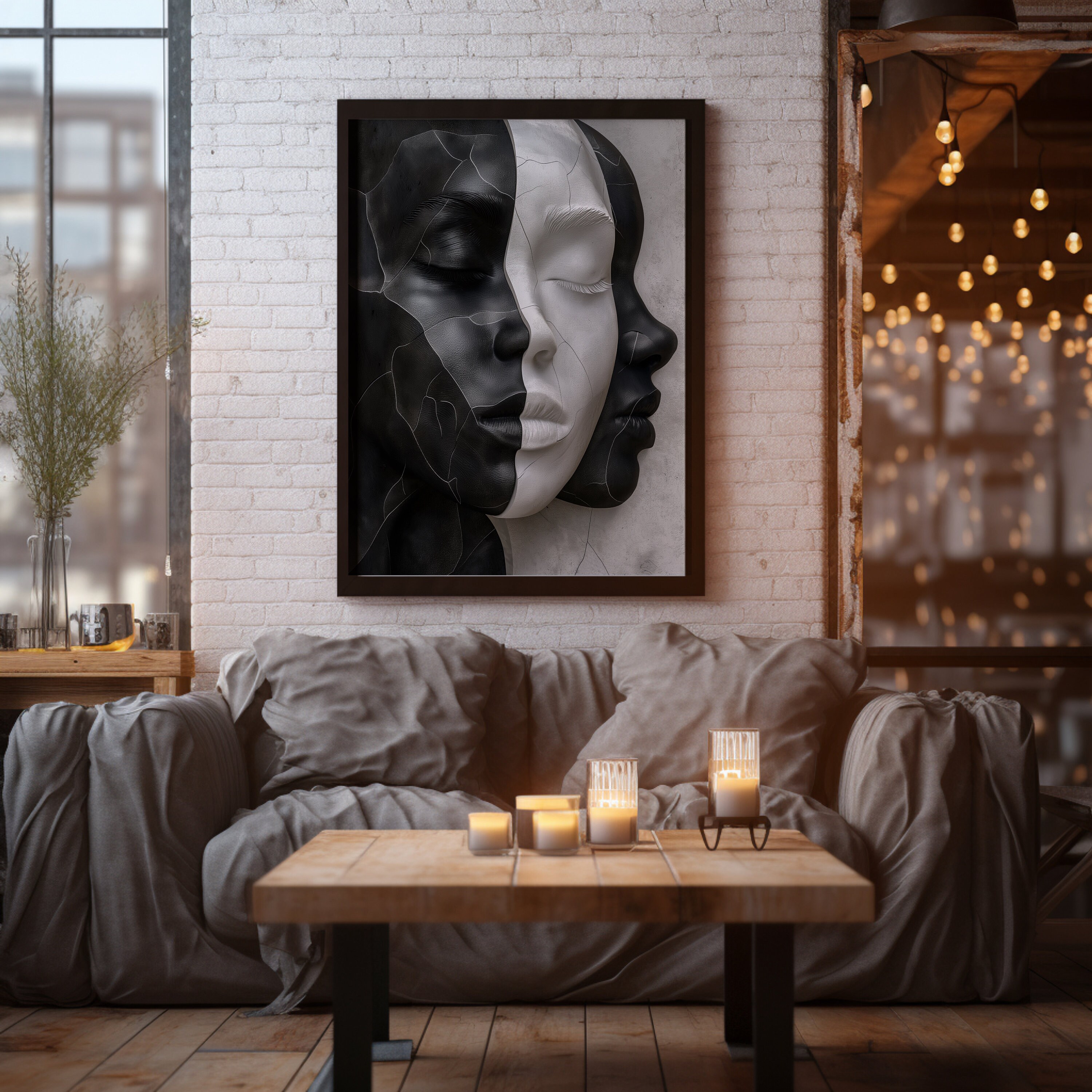 Black & White Abstract Women Faces Art, Modern Face Abstract Wall Art ...