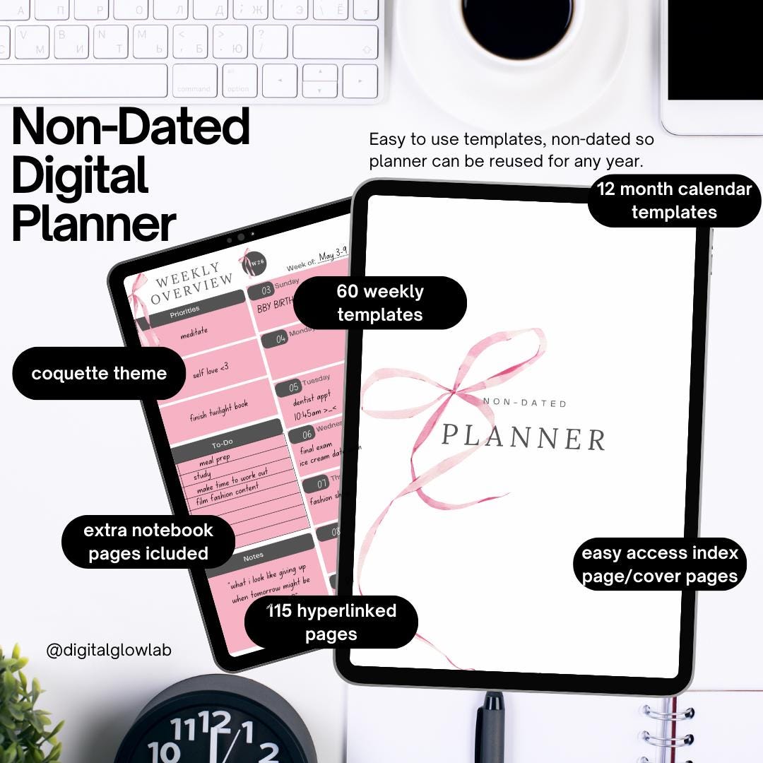 Coquette Aesthetic Weekly/monthly Non-dated Planner | Elegant, Feminine ...