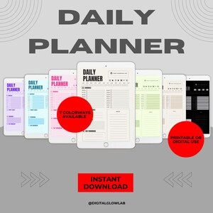 Digital & Printable Daily Planner Template | 7 Color Options for a ...