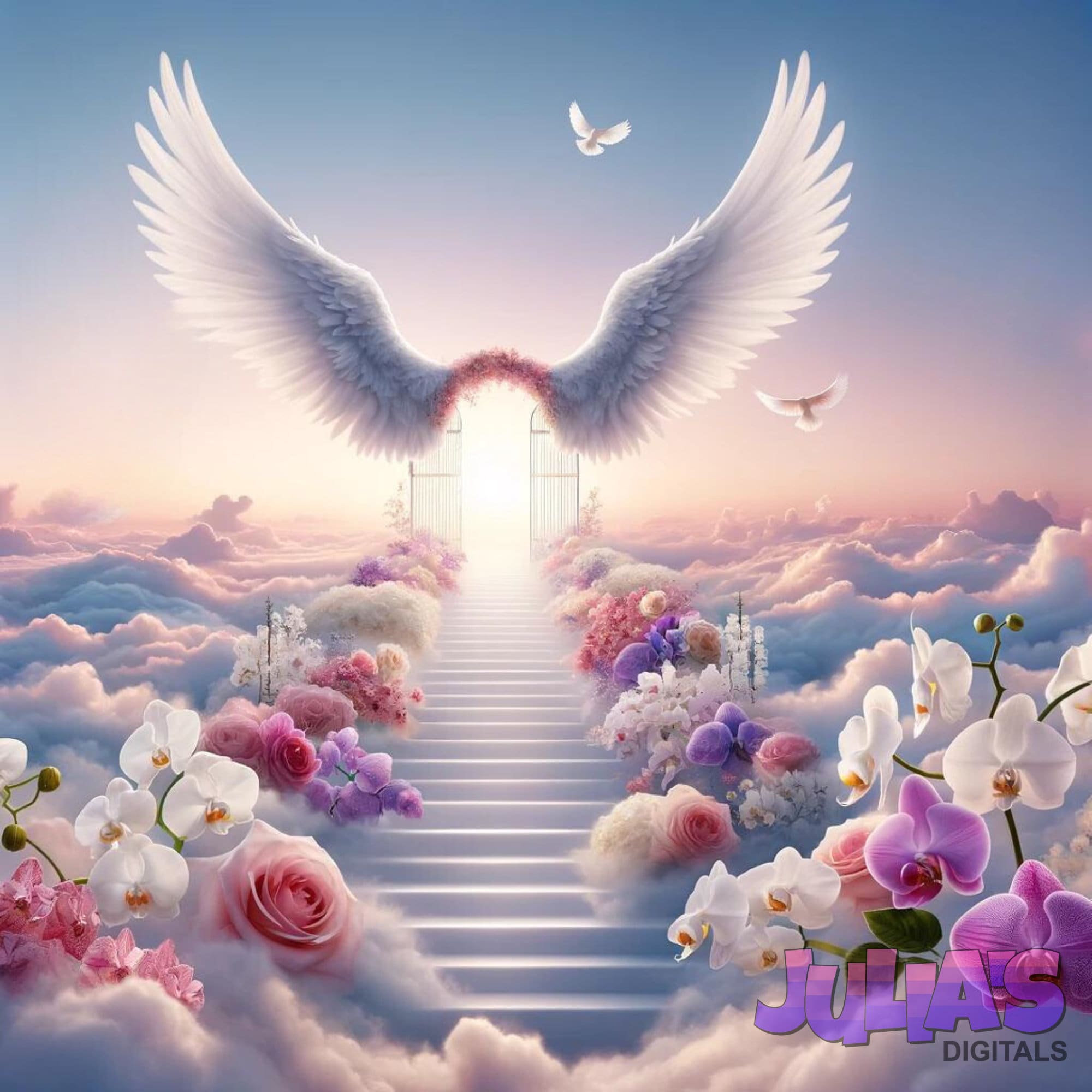 Memorial PNG, Lillies, Roses, Doves, Heaven, Rest in Peace, Wings, Angel, Golden Gate, Archway ...