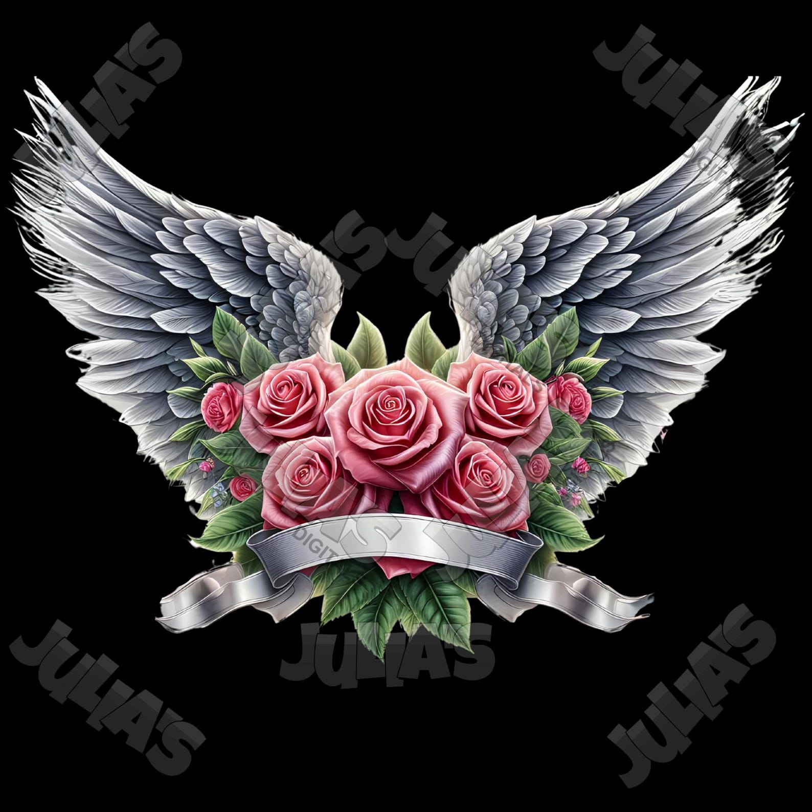 Angel Wings Roses Wreath PNG: Memorial Banner Design (digital Download ...