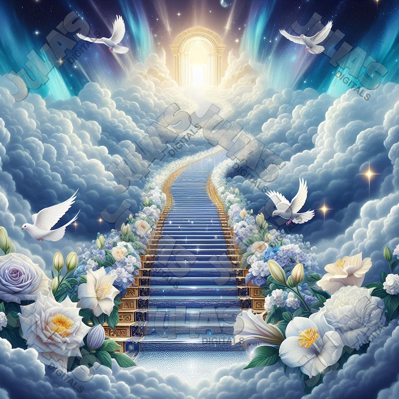 Celestial Stairway PNG: Roses, Doves, Heaven Scene (digital Download) - Etsy