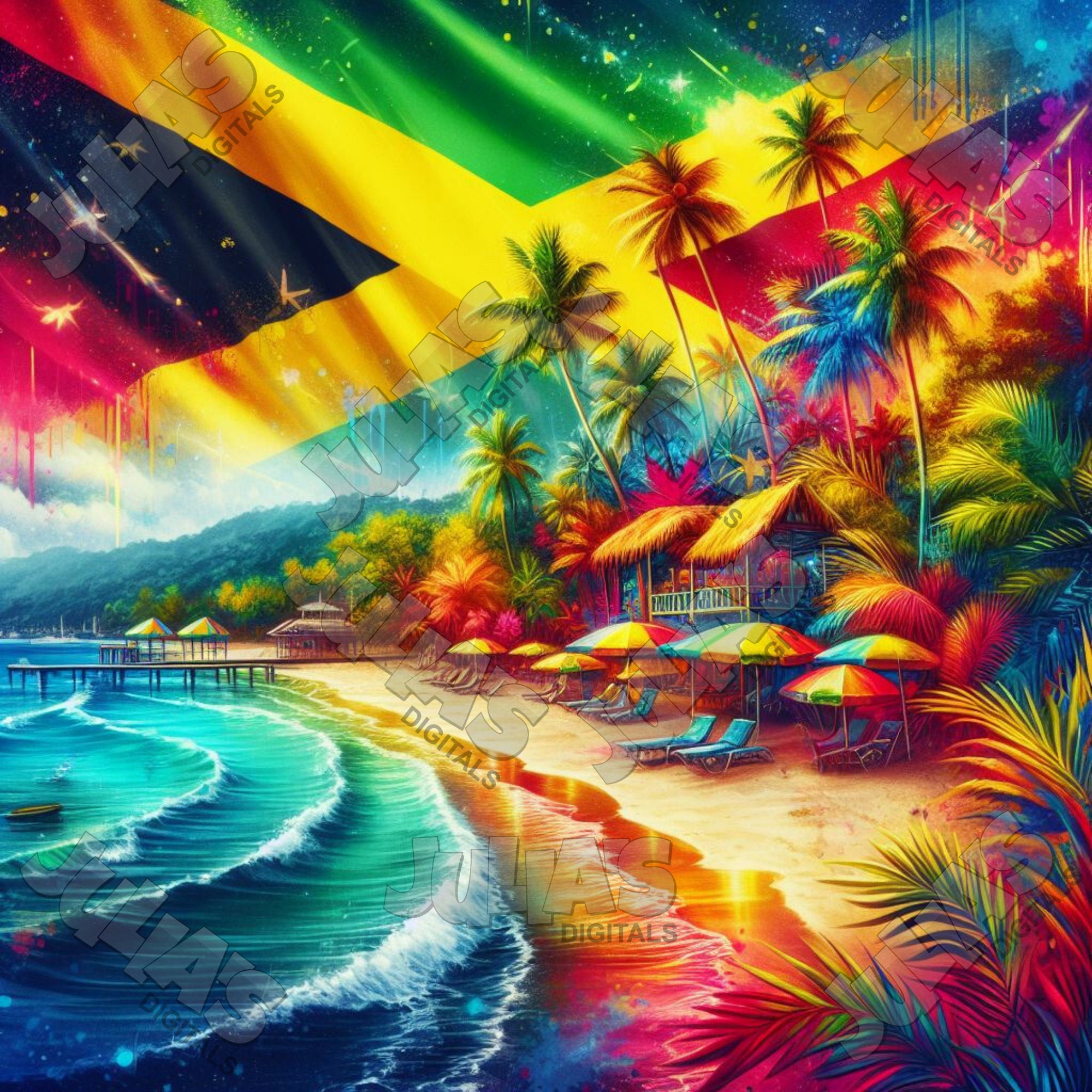 Jamaican Flag Cityscape PNG: Tropical Beach Scene (digital Download) - Etsy
