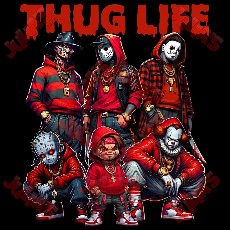 Thug Life Horror Icons Art Print: Hip-hop Style Horror Characters (PNG ...