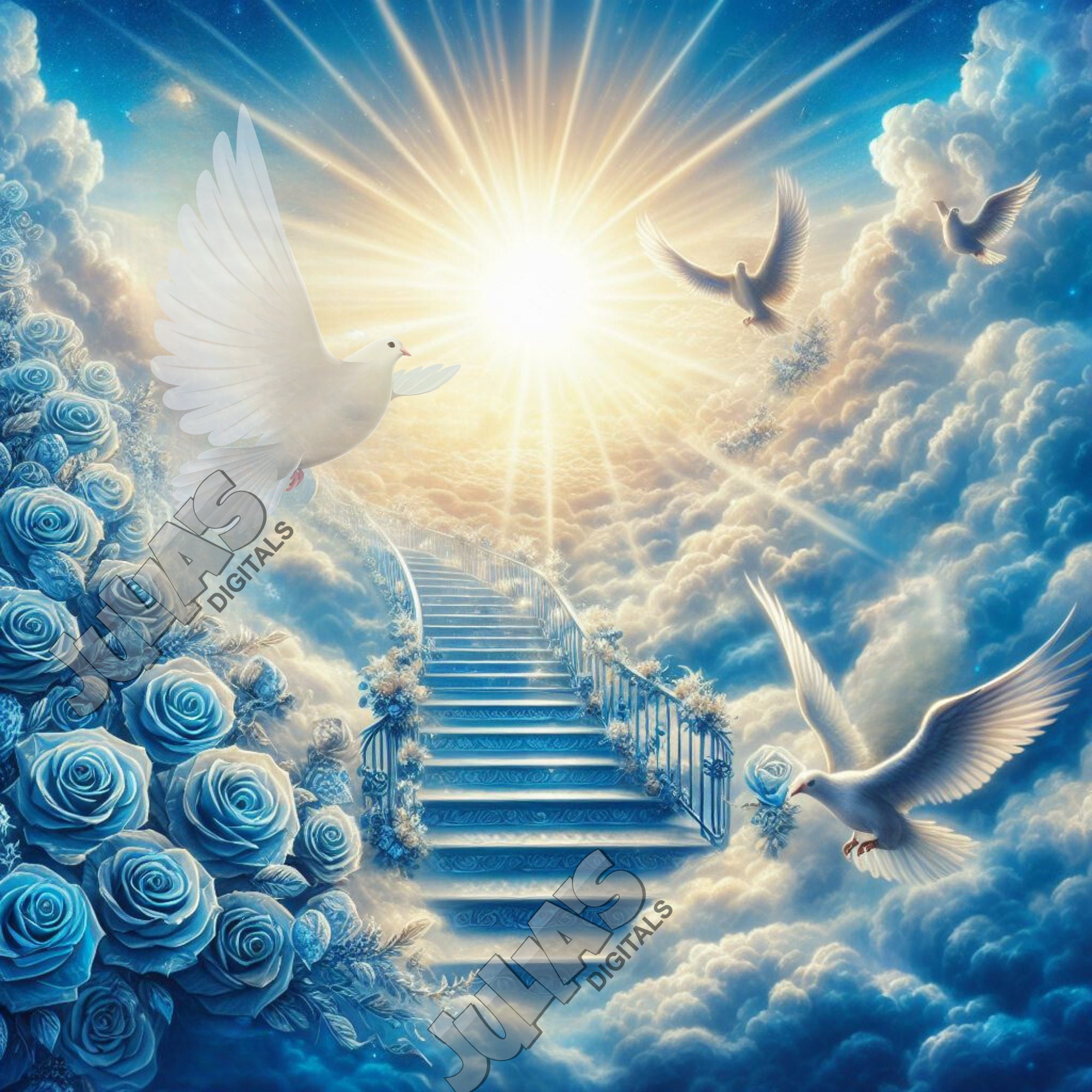 Memorial PNG, Blue, Lillies, Roses, Doves, Heaven, Wings, Golden Gate, Archway, Heavenly ...
