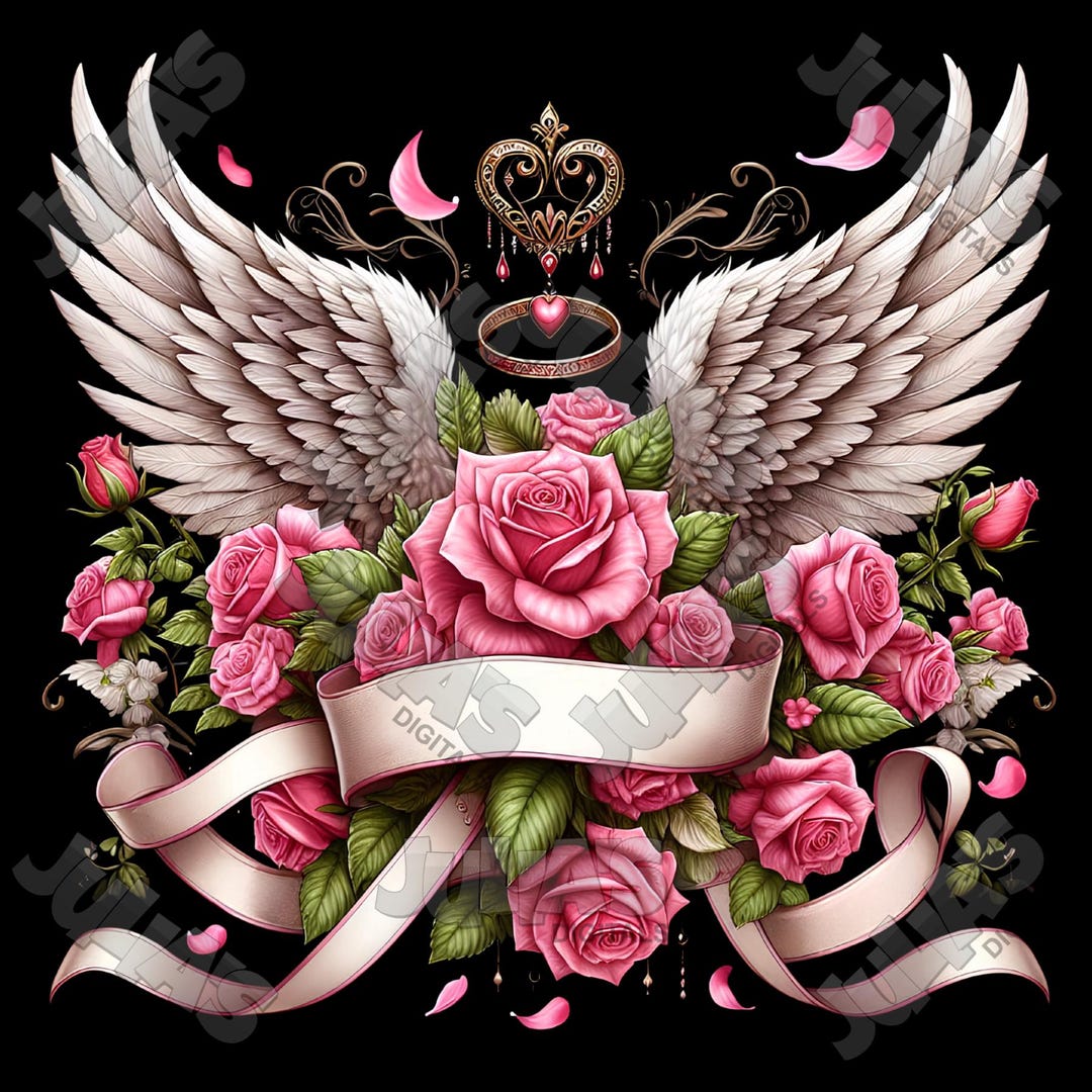Angel Wings Roses Wreath PNG: Memorial Banner Design (digital Download ...