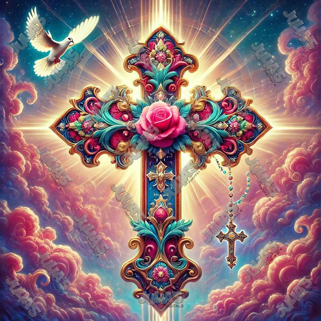 Ornate Cross With Rose & Dove: Memorial PNG (digital Download) - Etsy