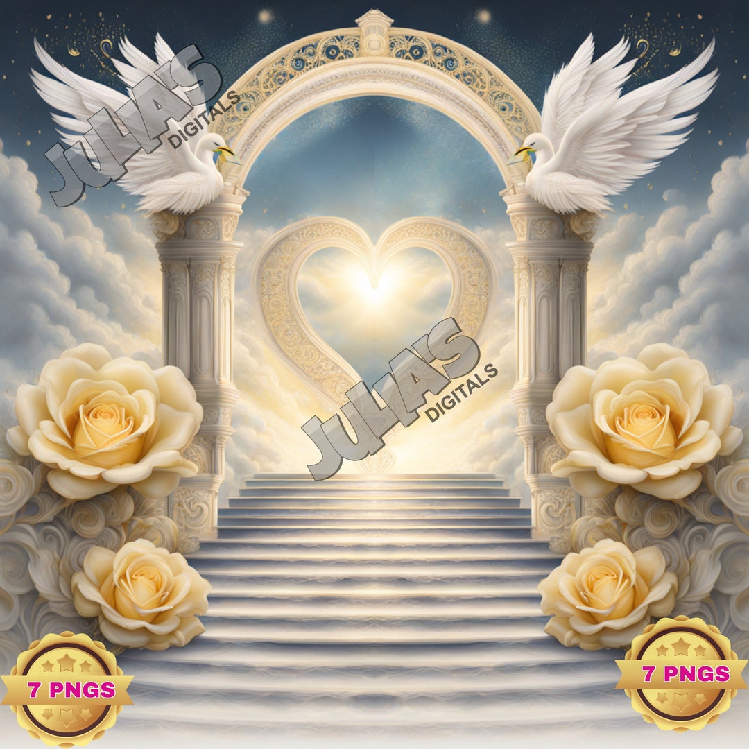 Memorial PNG, Yellow, Lilies, Roses, Doves, Heaven, Wings, Golden Gate ...