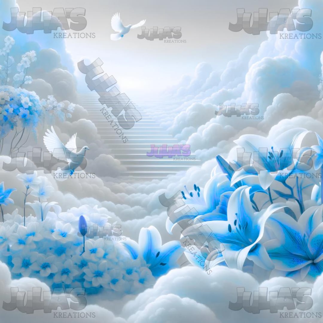 Heavenly Stairway PNG: Blue Lilies, Doves, Clouds (digital Download) - Etsy