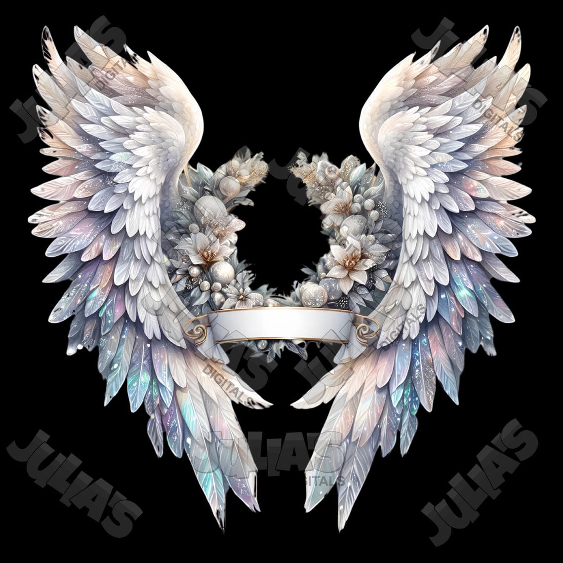 Iridescent Angel Wings Wreath PNG: Celestial Memorial Design (digital ...