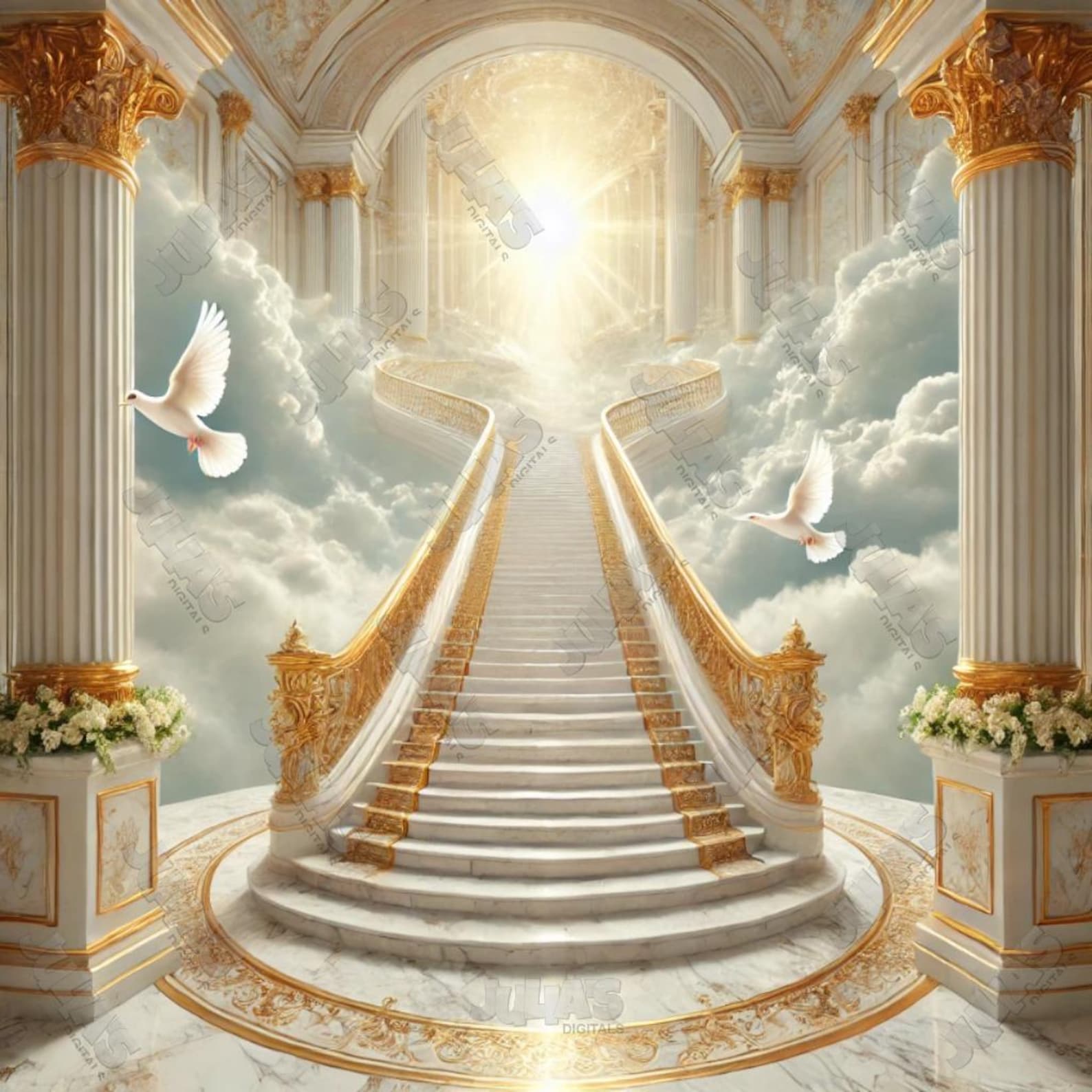Memorial Stairway to Heaven PNG: Gold & White Doves (digital Download ...