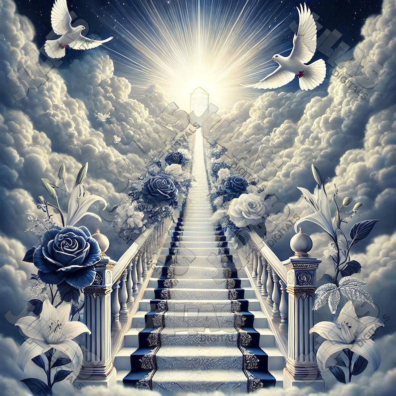 Celestial Gateway PNG: Blue Roses, Doves, Heavenly Stairway (digital Download) - Etsy