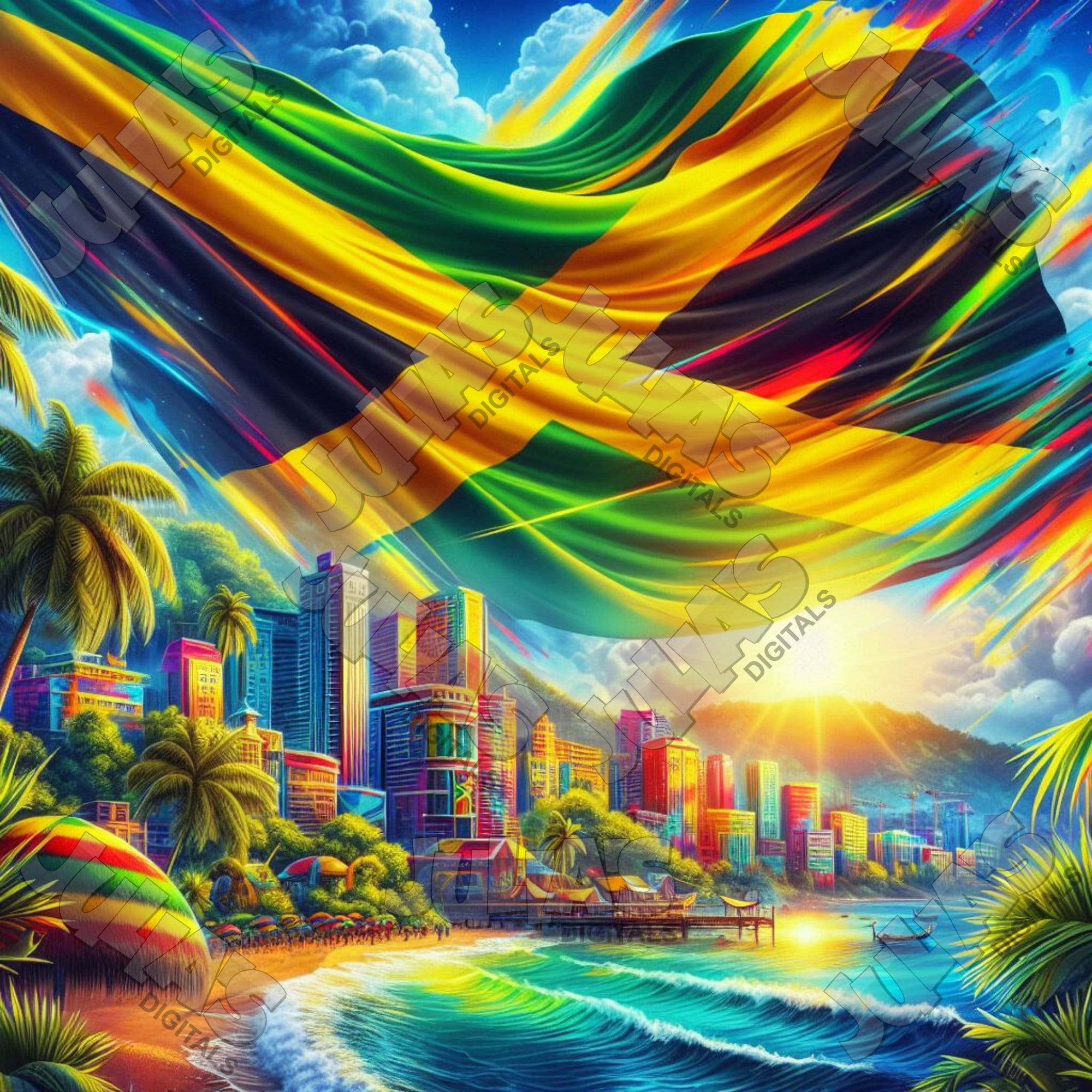 Jamaican Flag Cityscape PNG: Tropical Beach Scene (digital Download) - Etsy