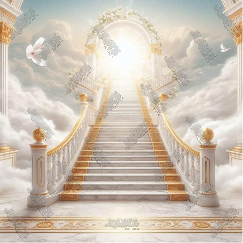 Memorial Stairway to Heaven PNG: Gold & White Doves (digital Download ...