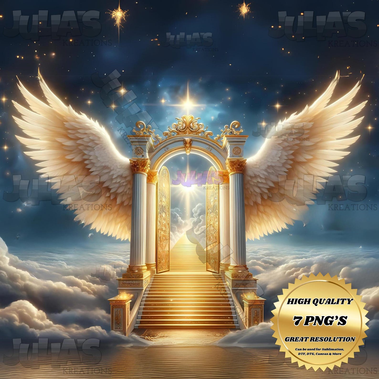 Memorial, Blue, Gold, Background, Doves, Heaven, Wings, Golden Gate, Archway, Heavenly Stairway ...