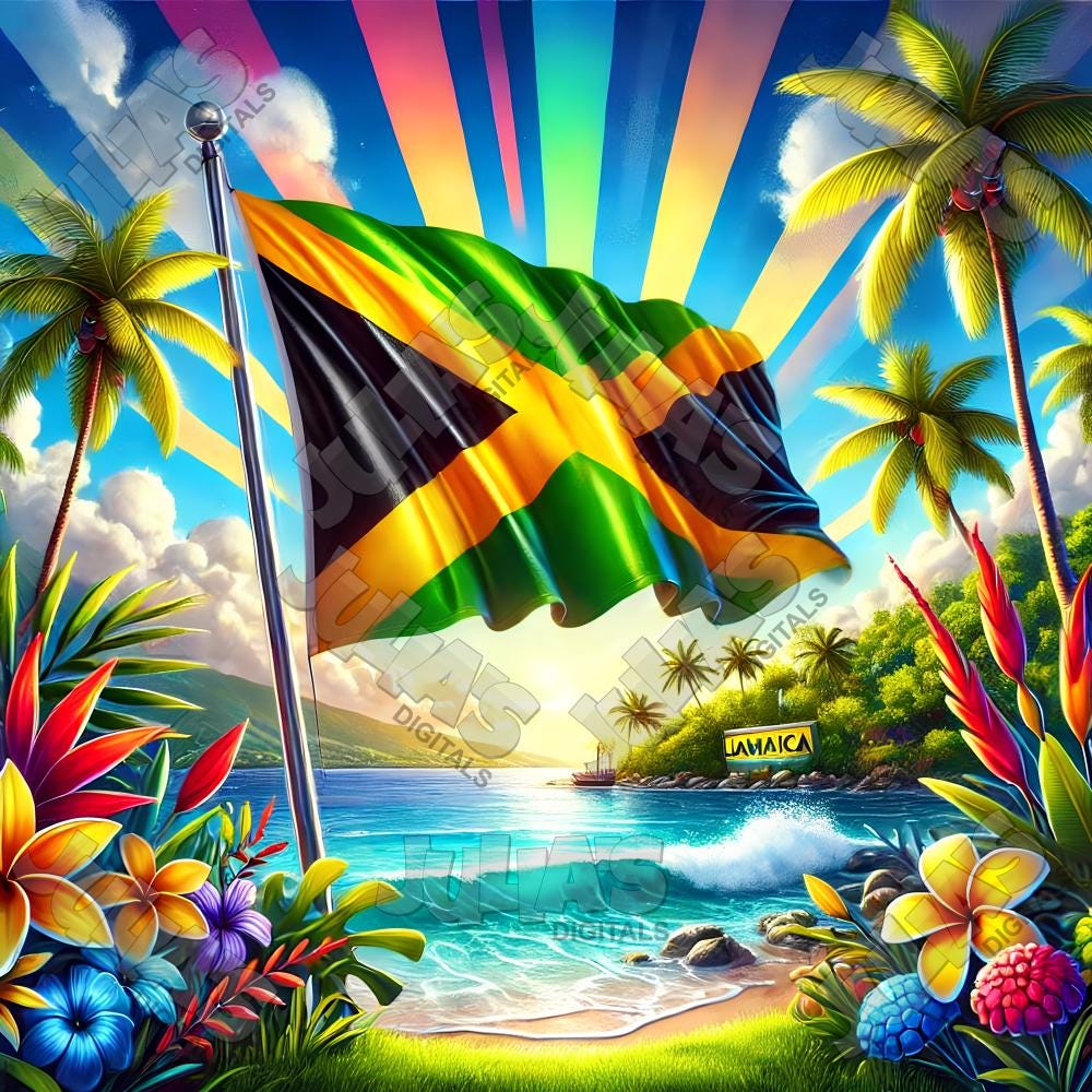 Jamaican Flag Cityscape PNG: Tropical Tumbler Design (digital Download ...