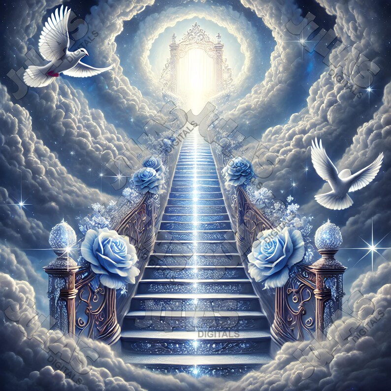 Celestial Stairway PNG: Blue Roses, Doves, Heaven Gateway (digital Download) - Etsy