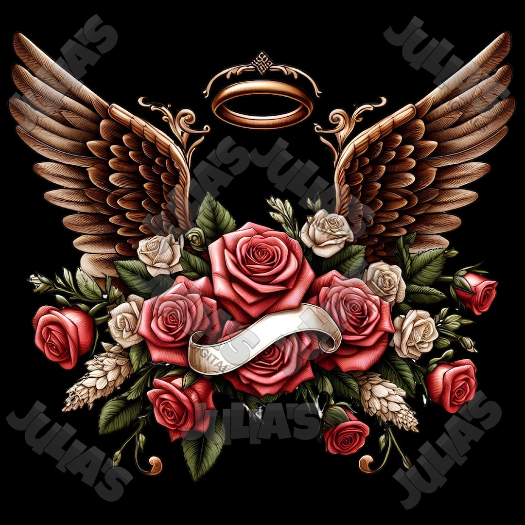 Angel Wings Roses PNG: Memorial Banner, Celestial Design (digital ...