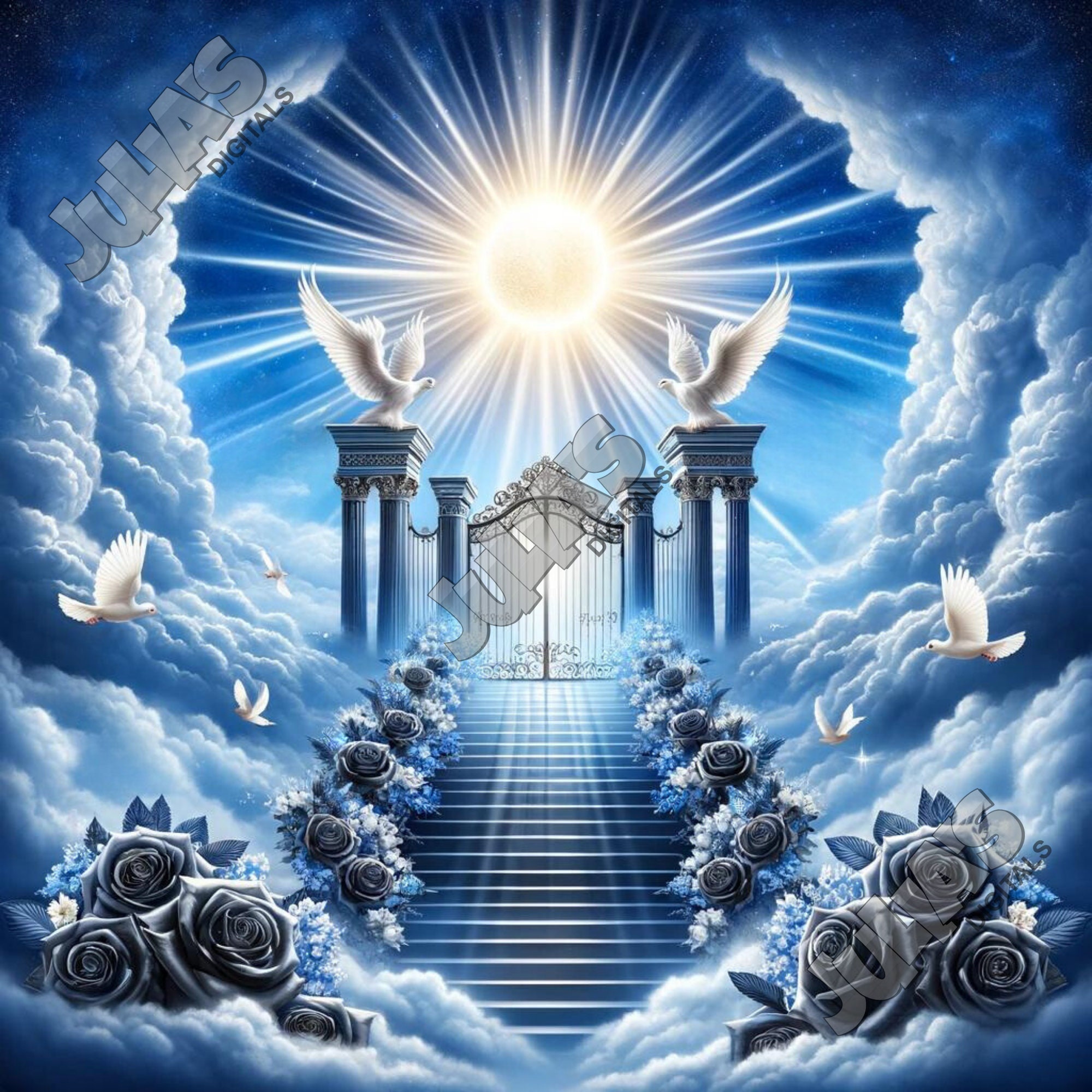 Memorial PNG, Blue, Lillies, Roses, Doves, Heaven, Wings, Golden Gate ...