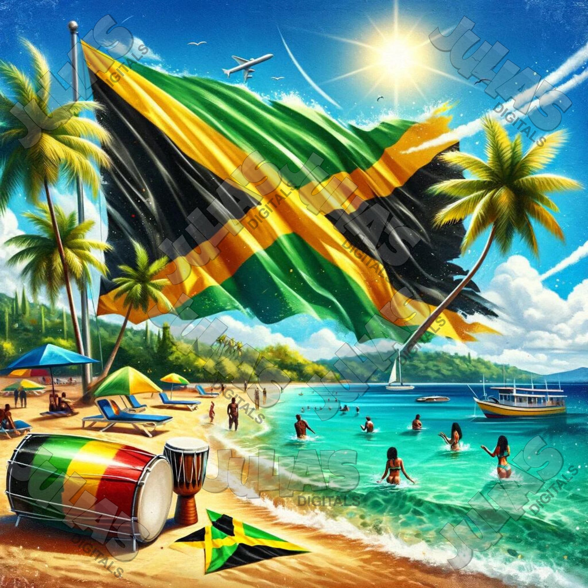 Jamaican Flag Cityscape PNG: Tropical Beach Scene (digital Download) - Etsy