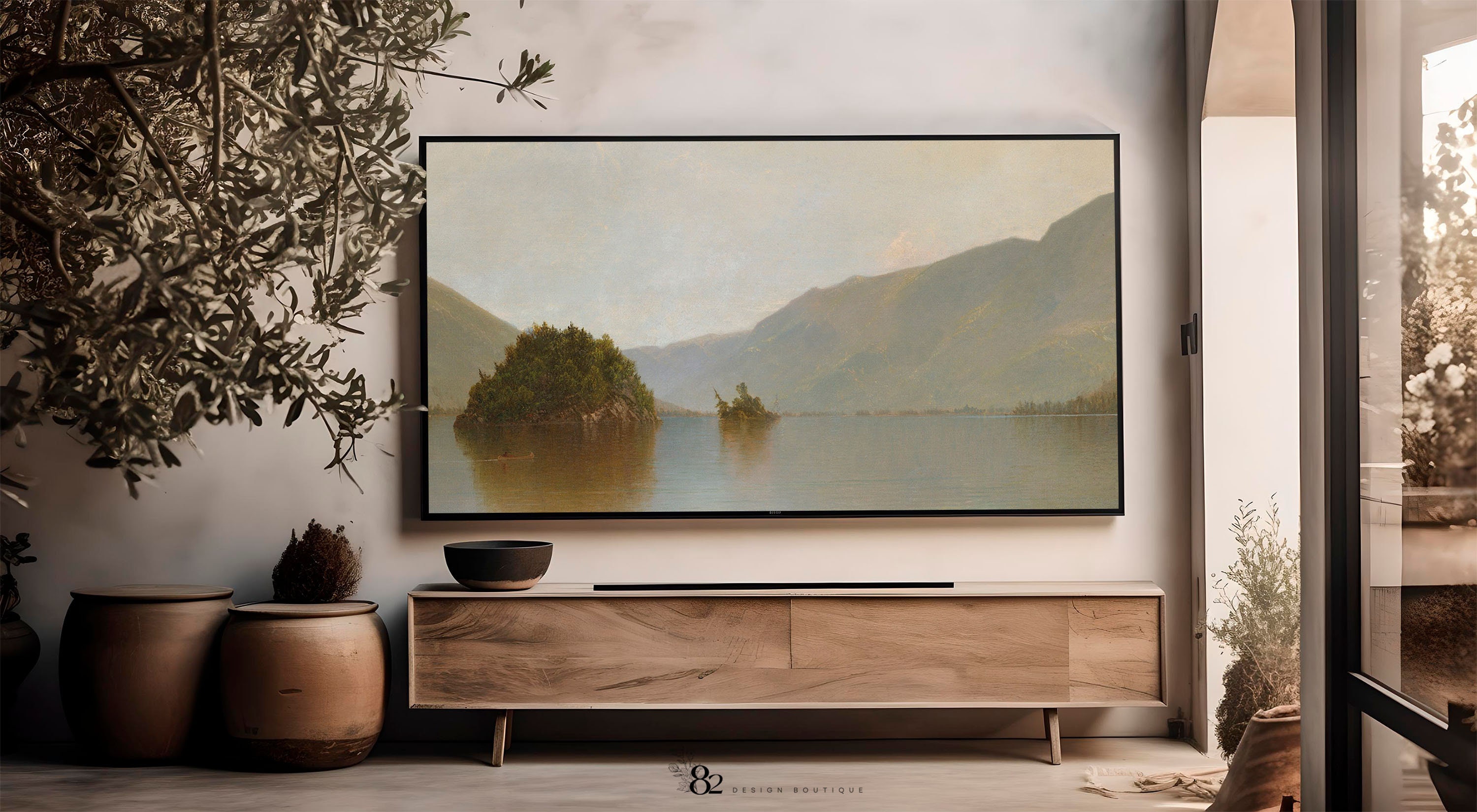 Lake Scene TV Art | Vintage Frame TV Art | Muted Tonal Frame TV Art ...