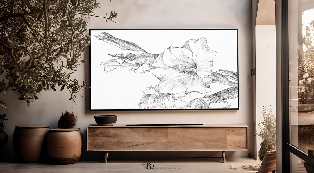 Modern Floral Line Drawing Frame TV Art | Downloadable TV Art | Floral ...