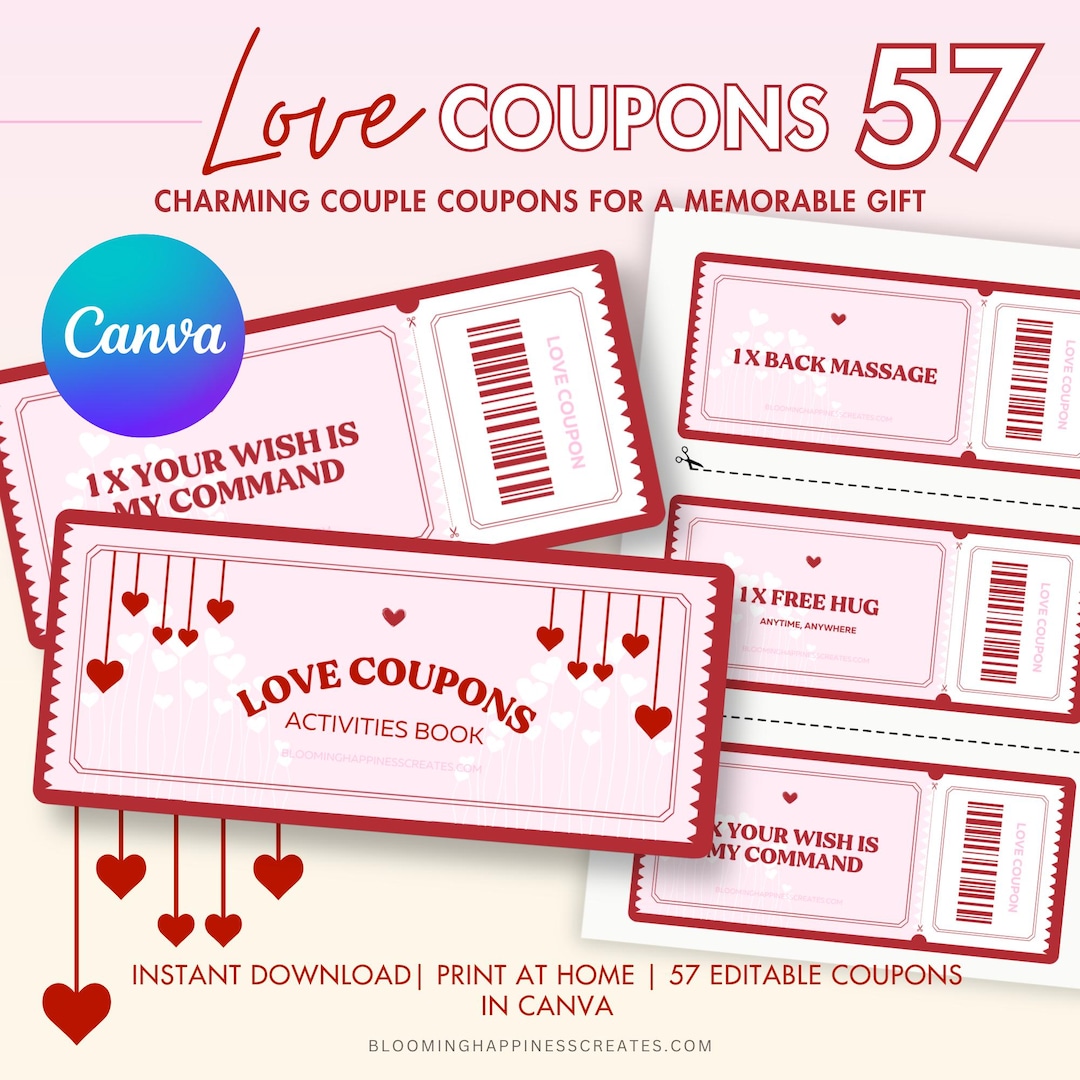 Customizable Love Coupon Book, Love Editable Coupon Template, Printable ...