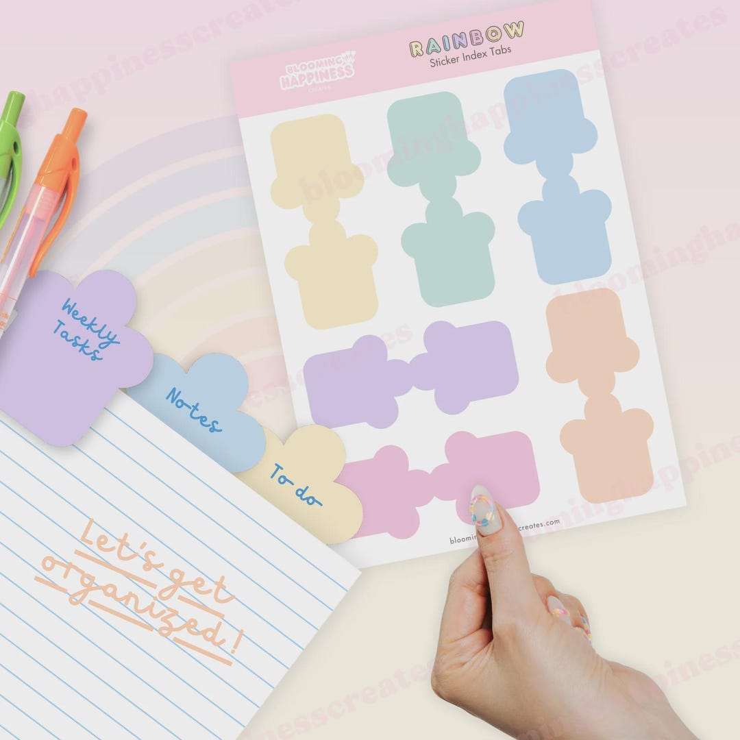 Rainbow Index Tab Stickers – Colorful Divider Stickers for Planners ...