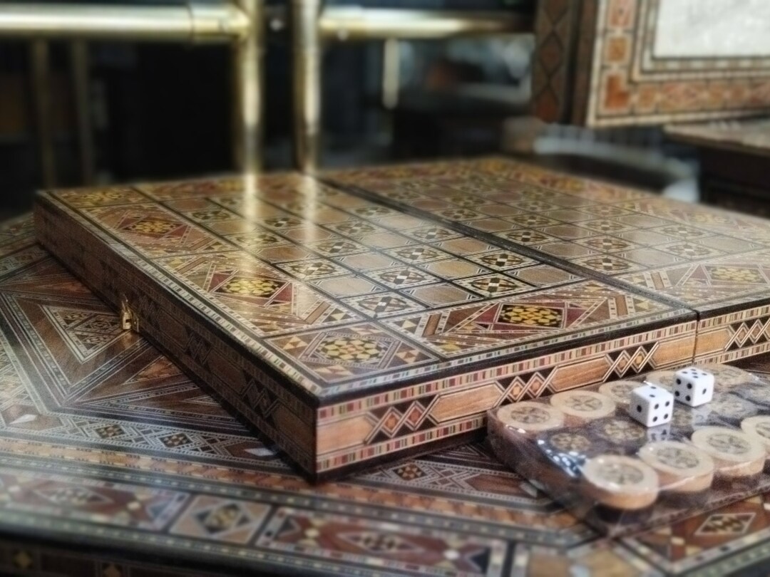 Chess and Backgammon Board and Checker With Checkers and Dice. Wood ...