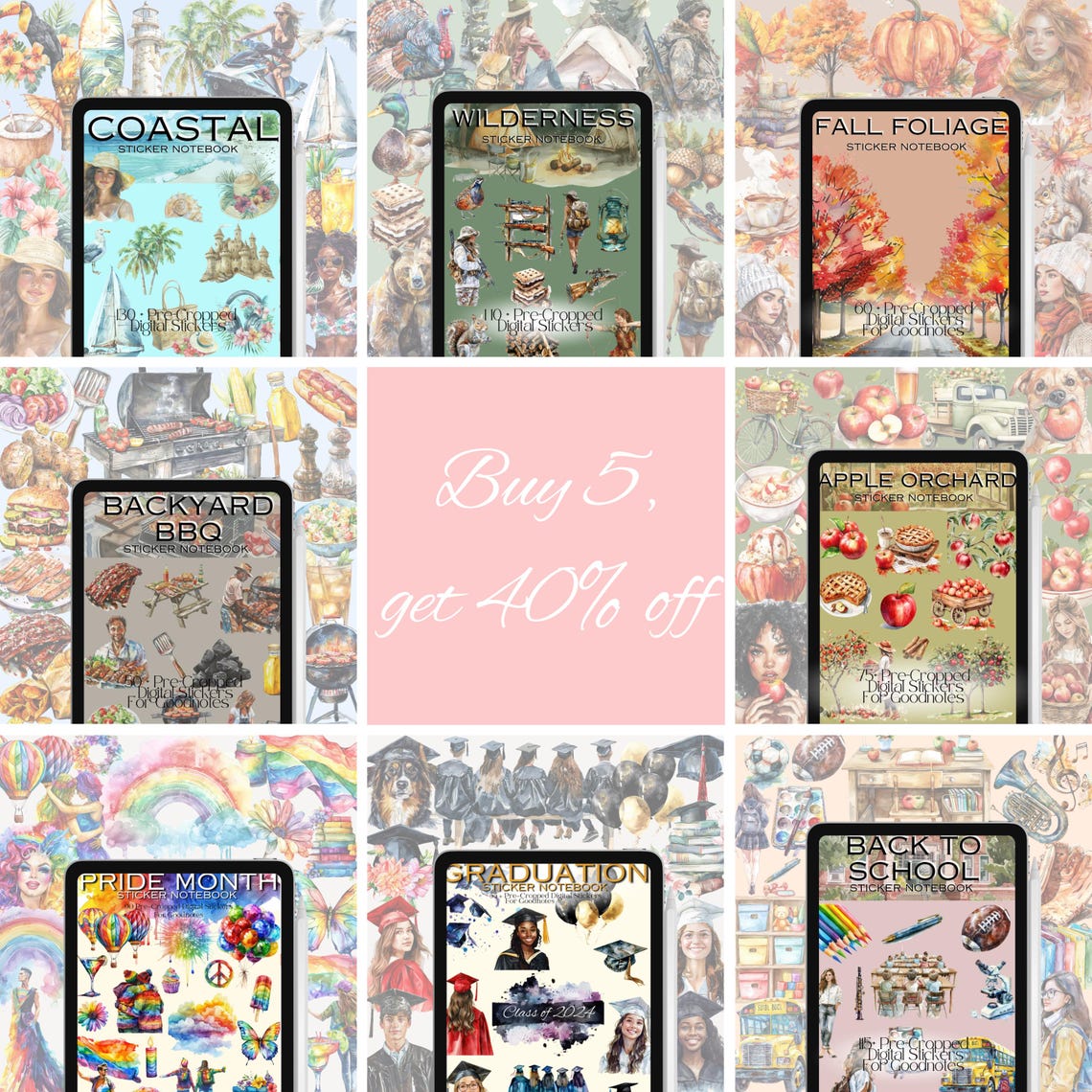 Aquatic Animal Themed Digital Sticker Book for Goodnotes, Tropical Fish ...