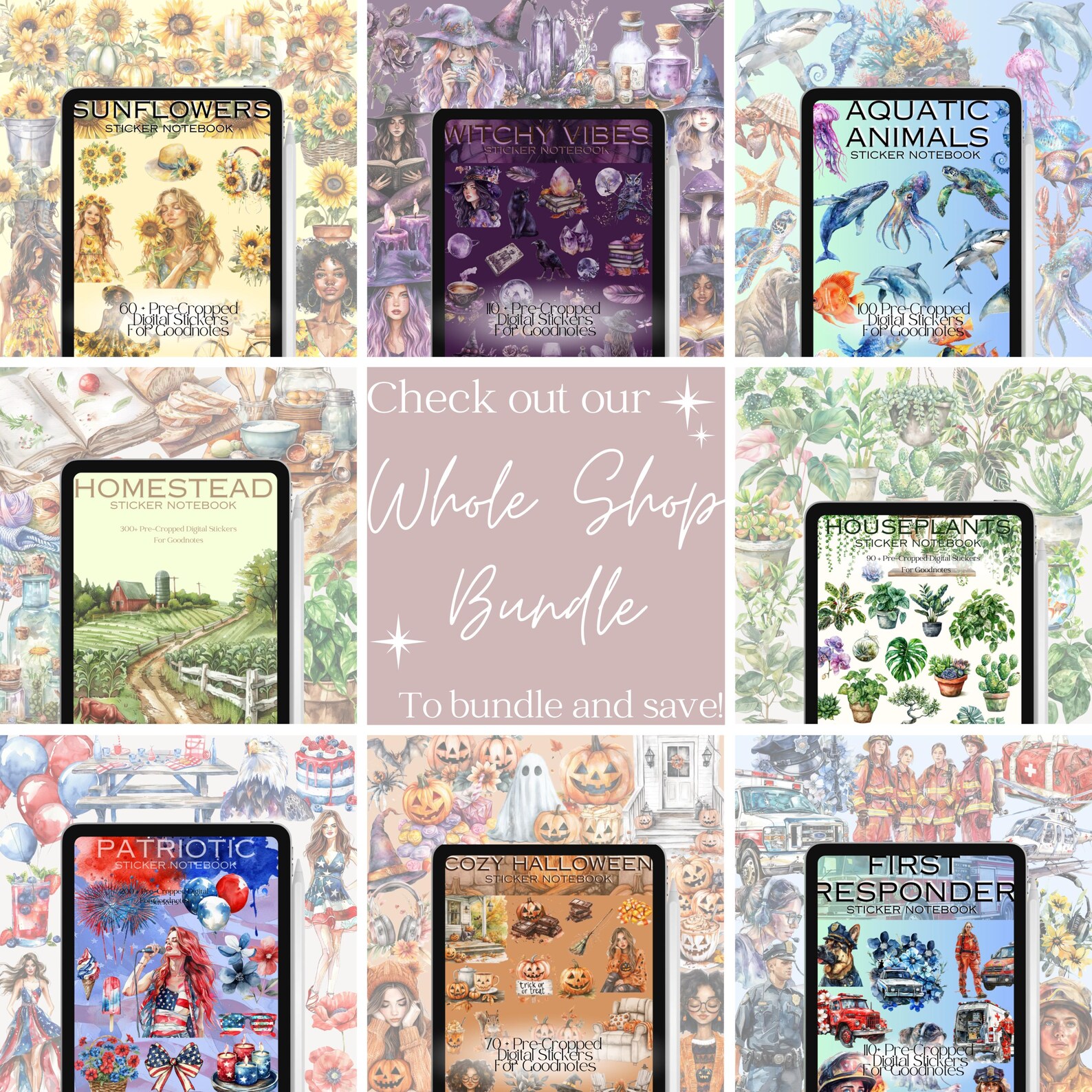 Aquatic Animal Themed Digital Sticker Book for Goodnotes, Tropical Fish ...