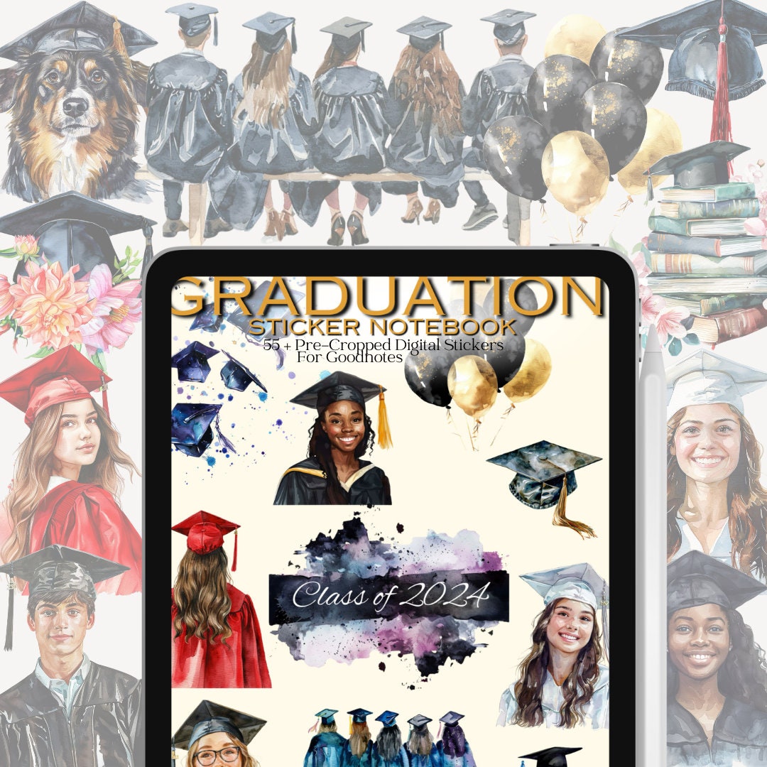 Graduation Stickers for Goodnotes, Pre-cropped Digital Stickers, Cap ...