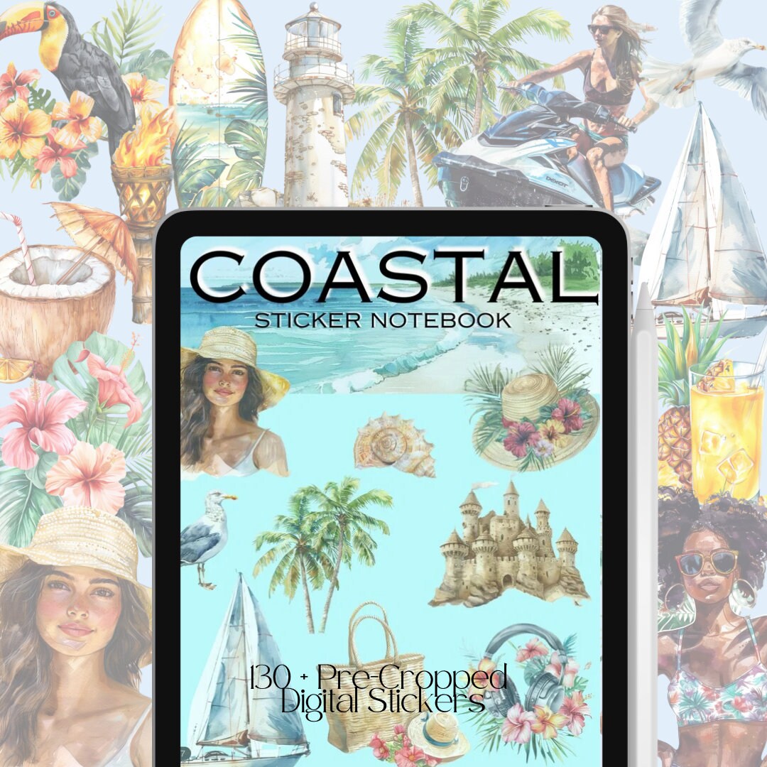 Coastal Themed Digital Sticker Book for Goodnotes, Beach Planner ...