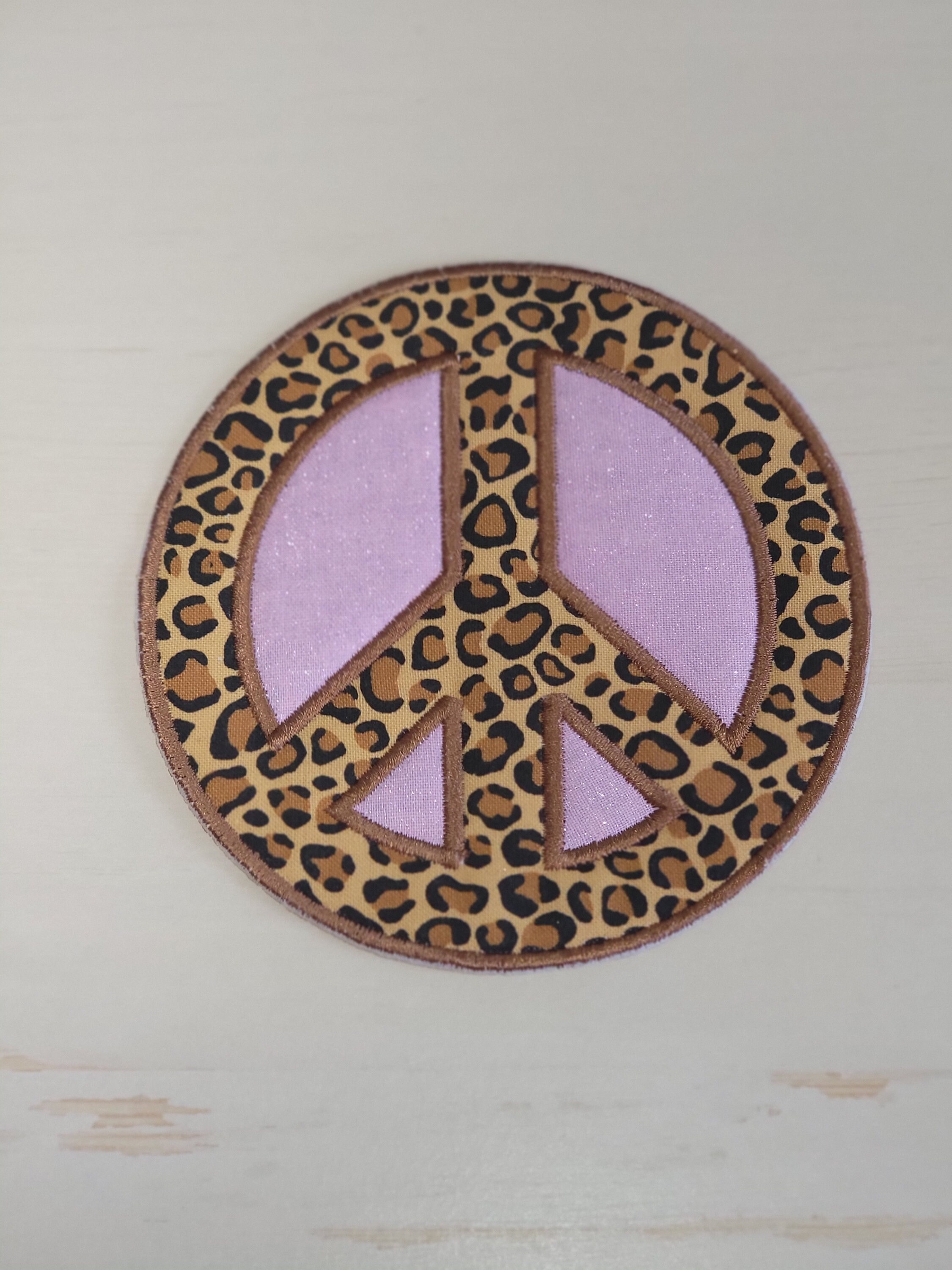 Cheetah Pink Glitter Peace Sign Iron on Embroidered Applique Patch - Etsy