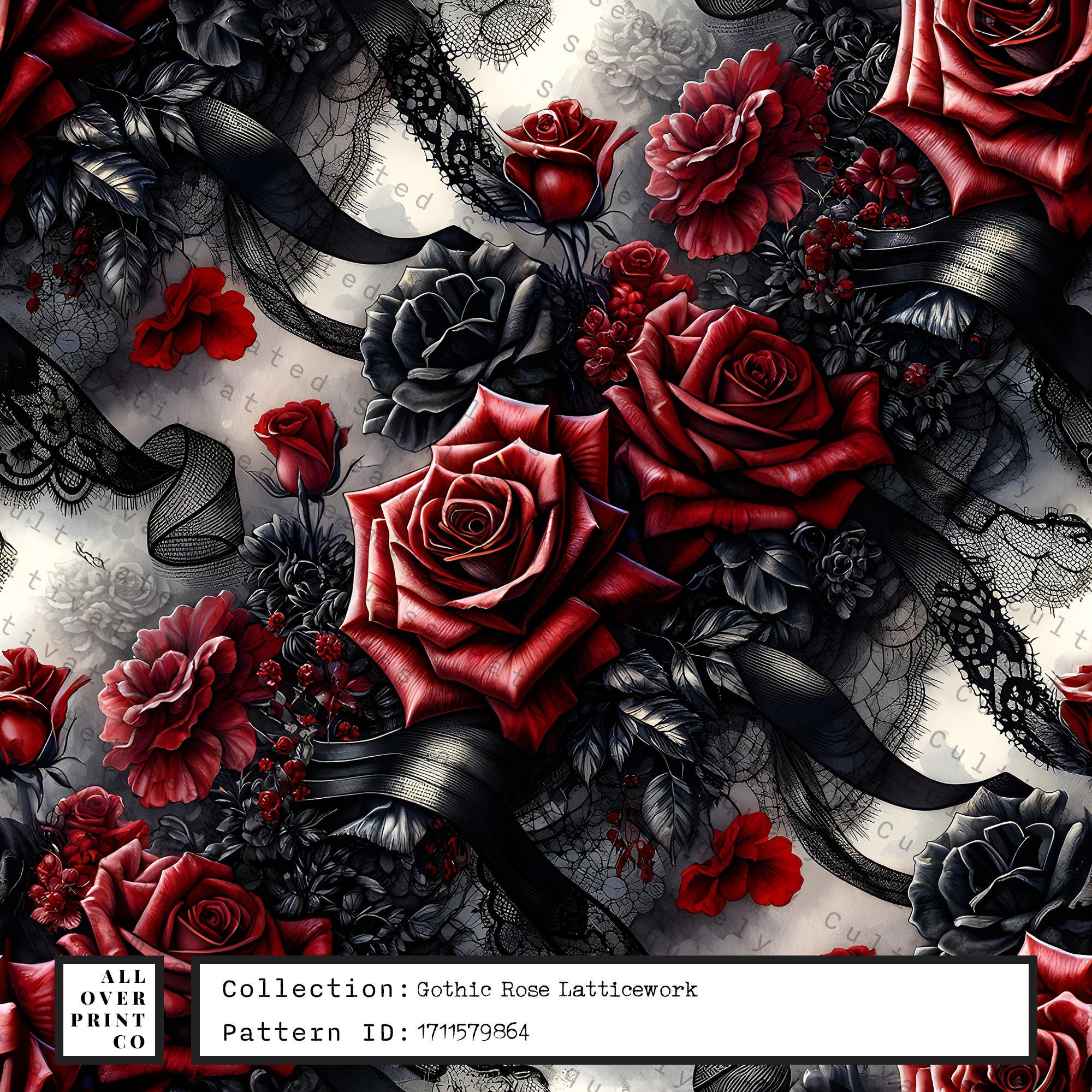 Gothic Rose Seamless Pattern Digital Paper Pack Bundle, Black Lace and ...