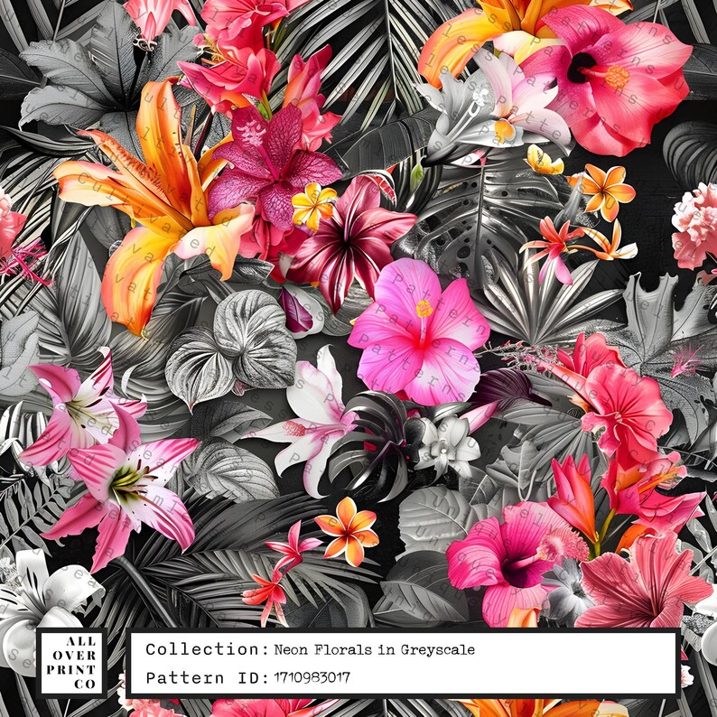 80s Retro Neon Pink Hawaiian Print Seamless Flower Pattern Digital ...