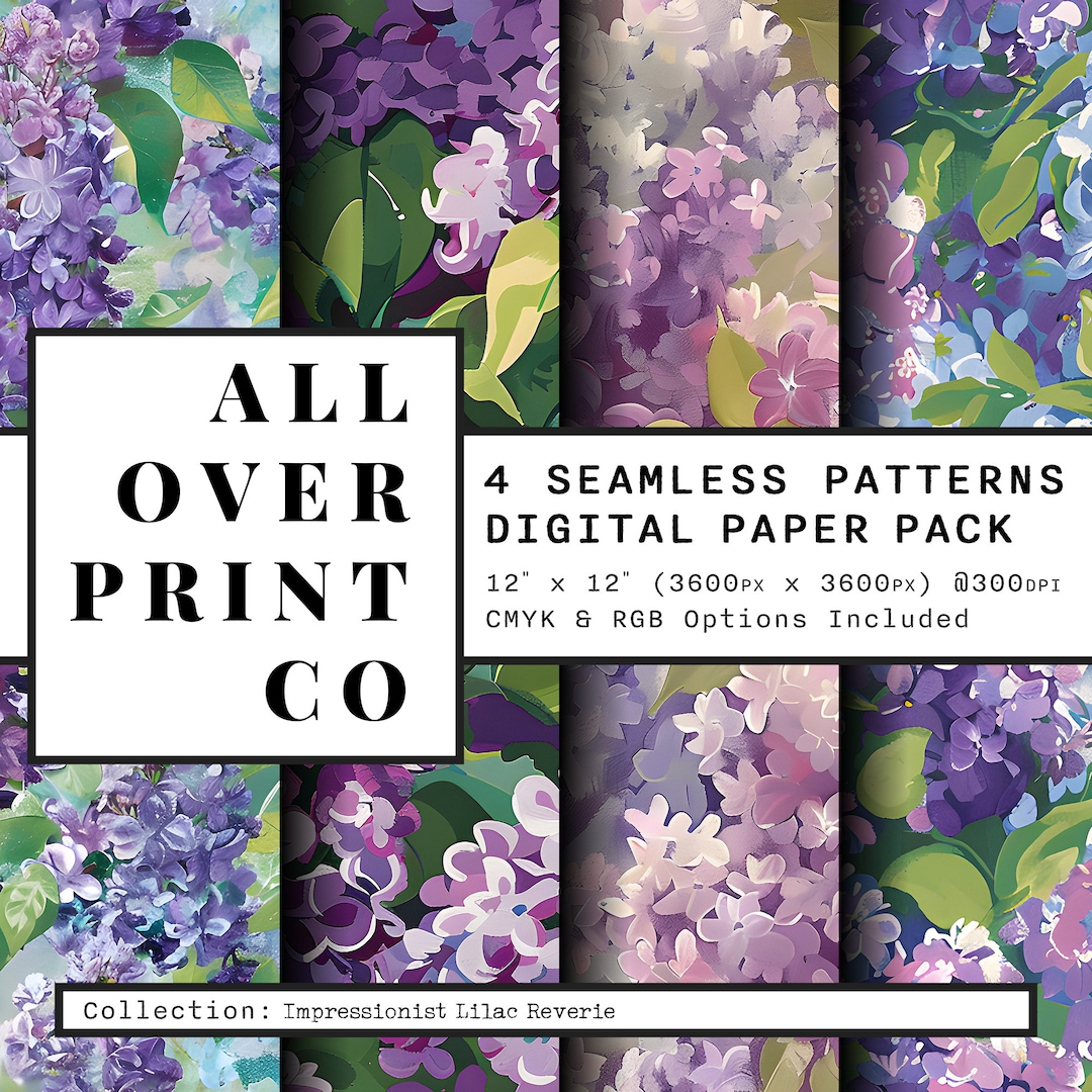Impressionist Lilacs Seamless Patterns Digital Paper Pack, Floral Print ...