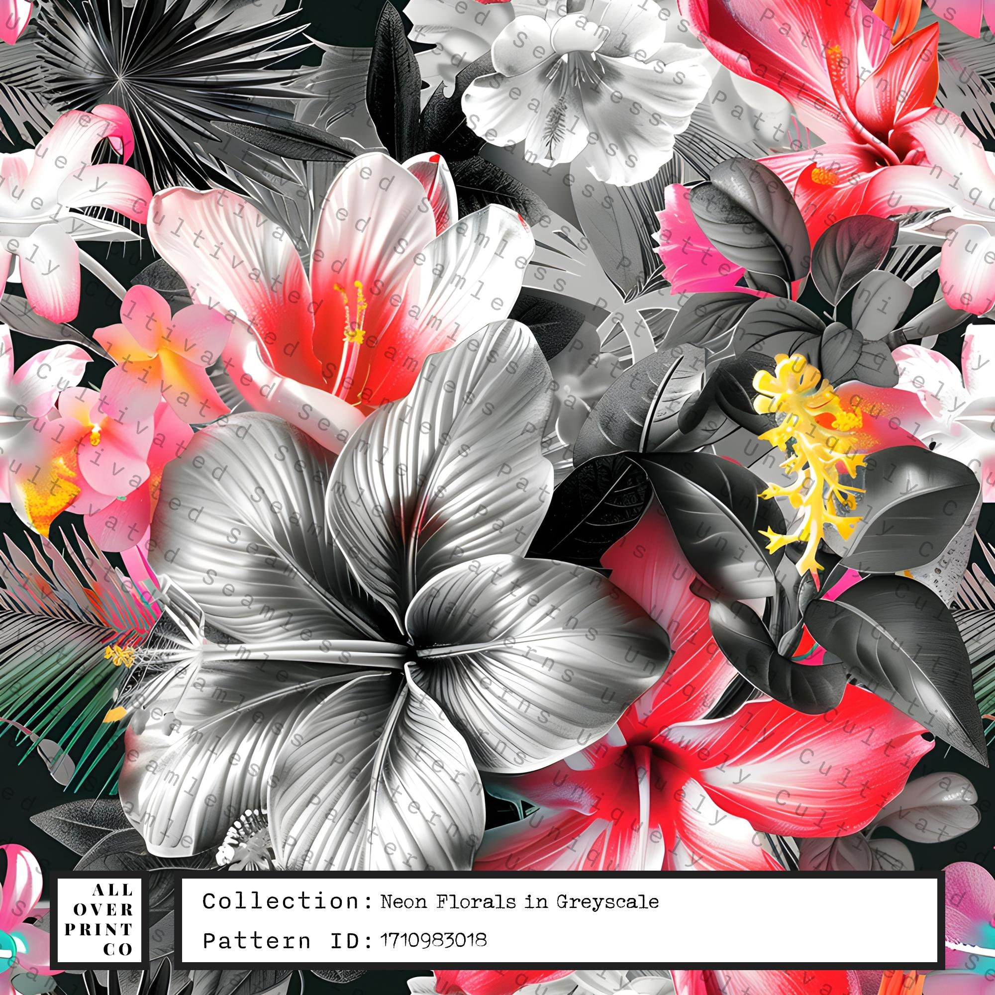 80s Retro Neon Pink Hawaiian Print Seamless Flower Pattern Digital ...