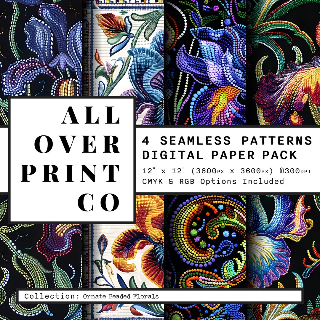 Beadwork Irises Seamless Pattern Bundle Digital Paper Pack, Seamless ...