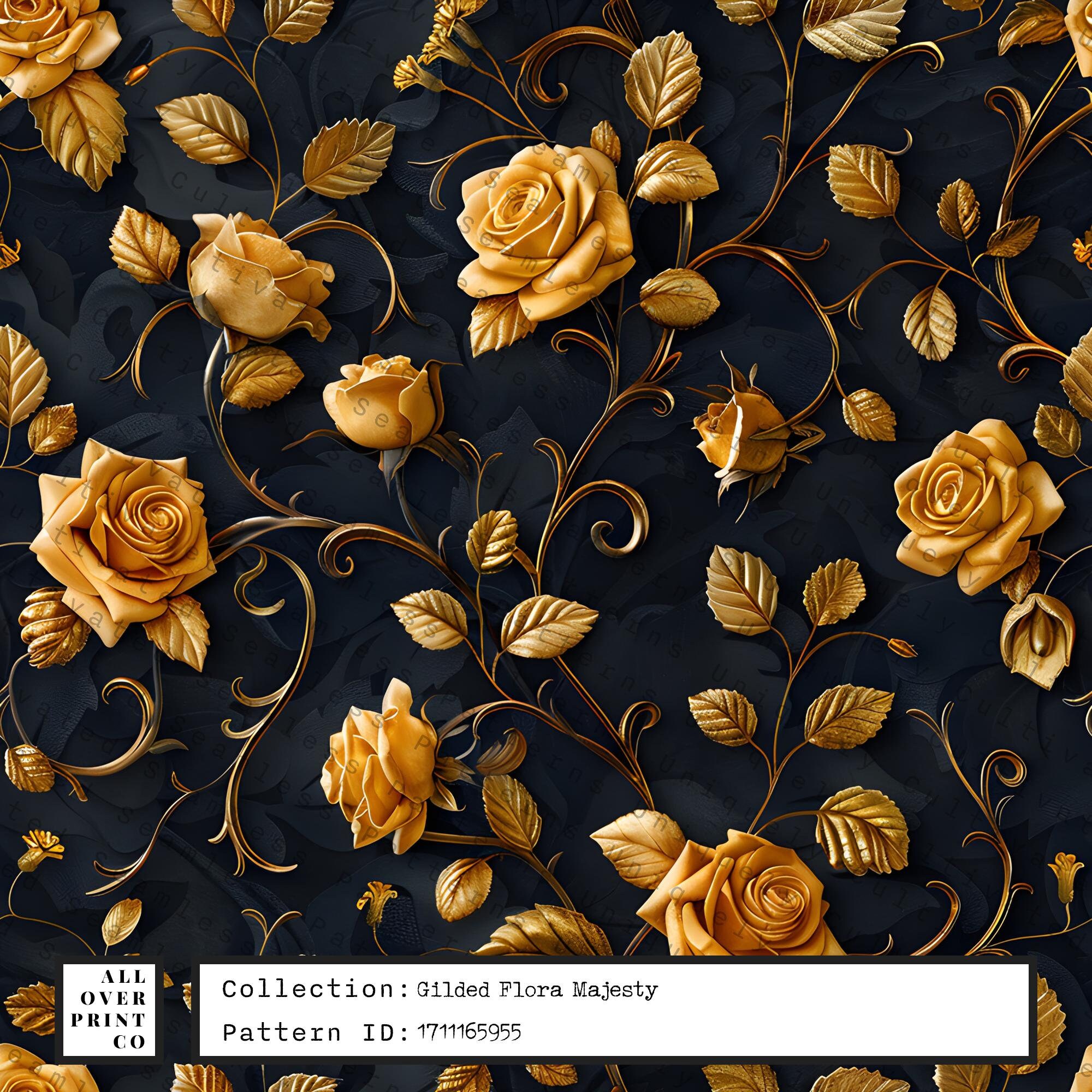 Golden Floral Scrolls Seamless Pattern Digital Paper Pack Bundle ...