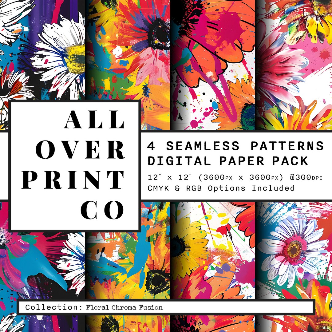 Contemporary Gerbera Daisy Seamless Pattern Digital Paper Pack Bundle ...