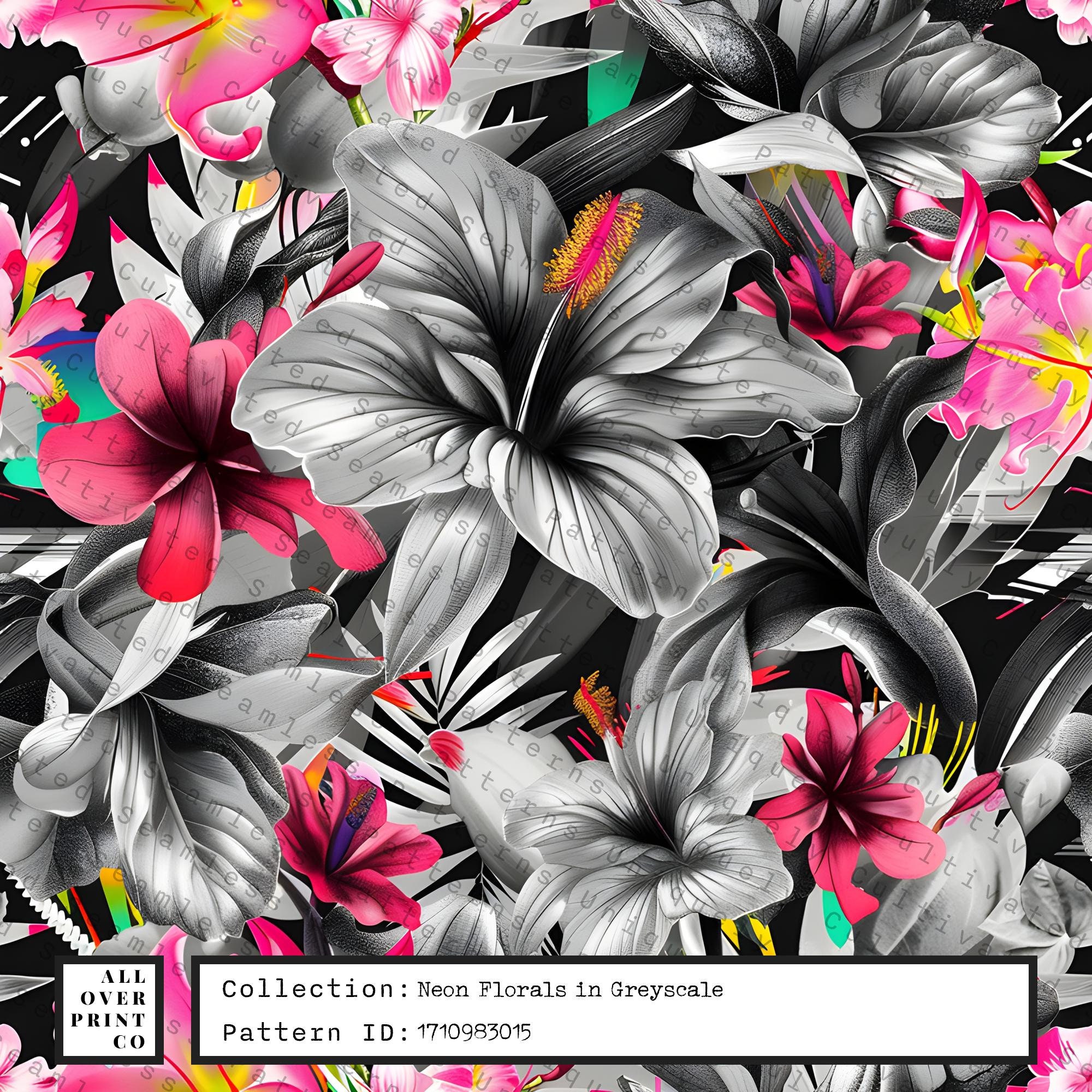 80s Retro Neon Pink Hawaiian Print Seamless Flower Pattern Digital ...