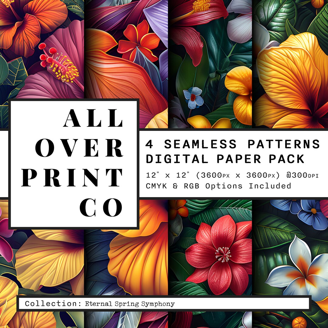 Hawaiian Flowers Seamless Pattern Digital Paper Pack, Hibiscus ...
