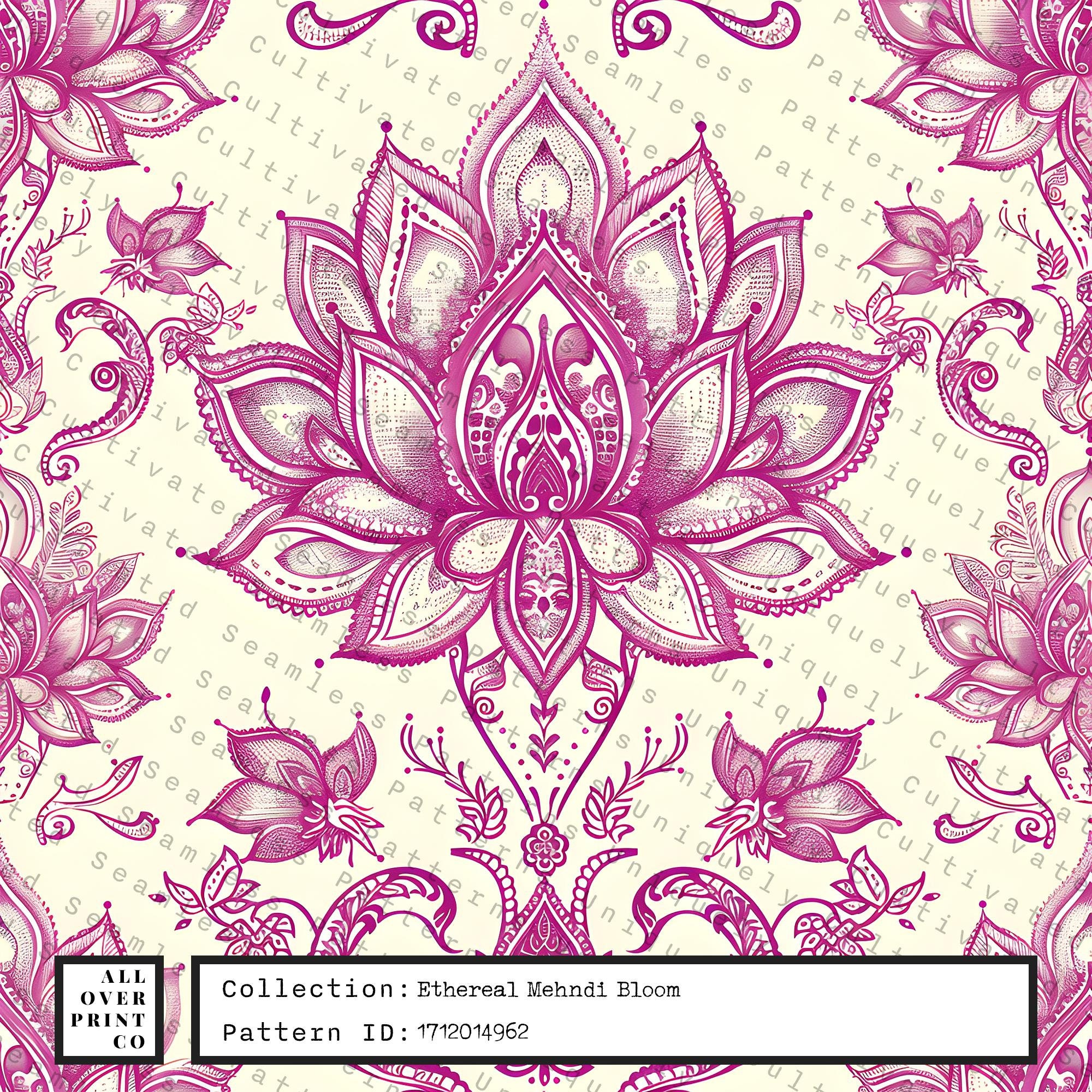 Pink Mehndi Lotus Flower Seamless Pattern Digital Papers, Indian Floral ...